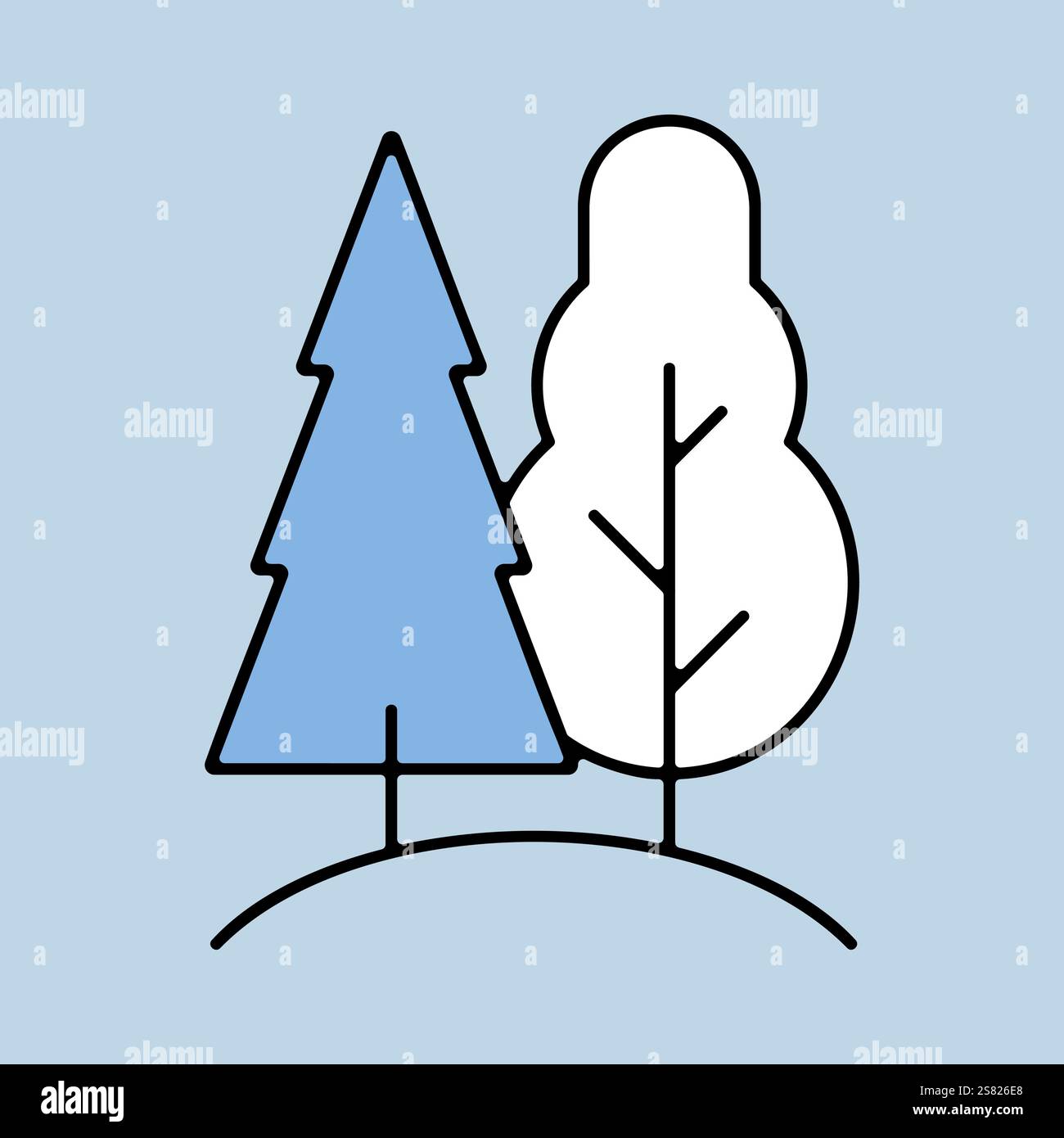 Deciduous and conifer forest vector isolated icon. Nature sign. Graph ...