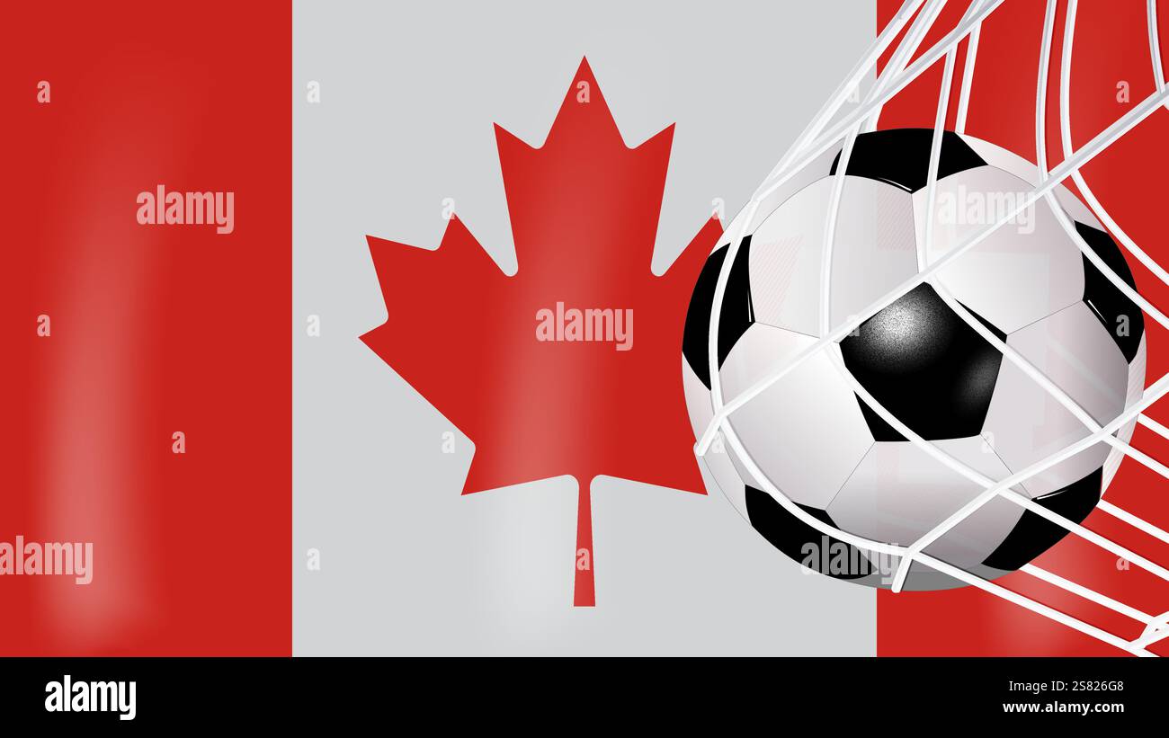 Soccer Football ball in Goal Net with Canada glossy Flag، Sports ...
