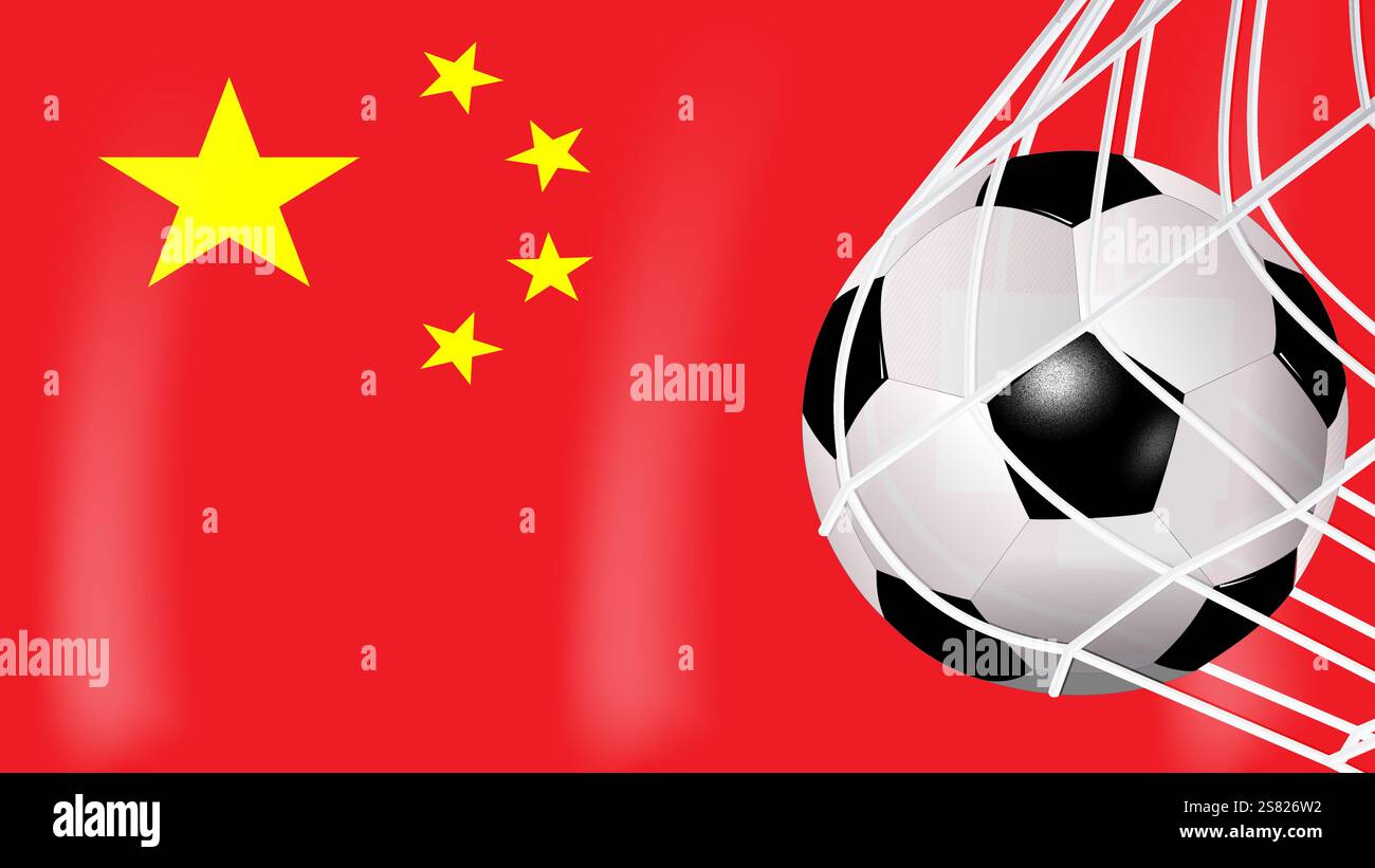 Soccer Football ball in Goal Net with China glossy Flag، Sports ...