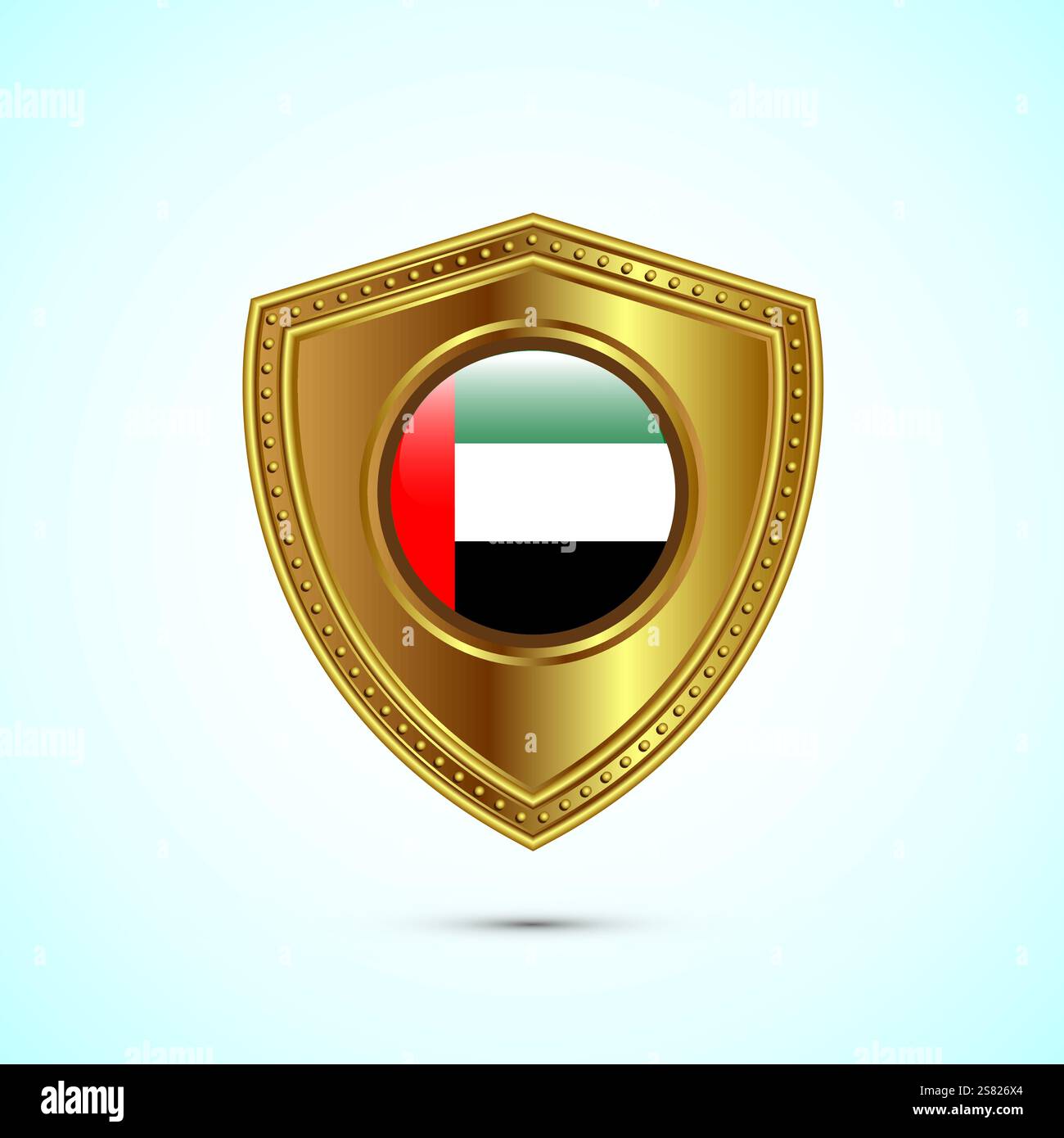 Rounded flag of United Arab Emirates with glossy gold shield Stock ...
