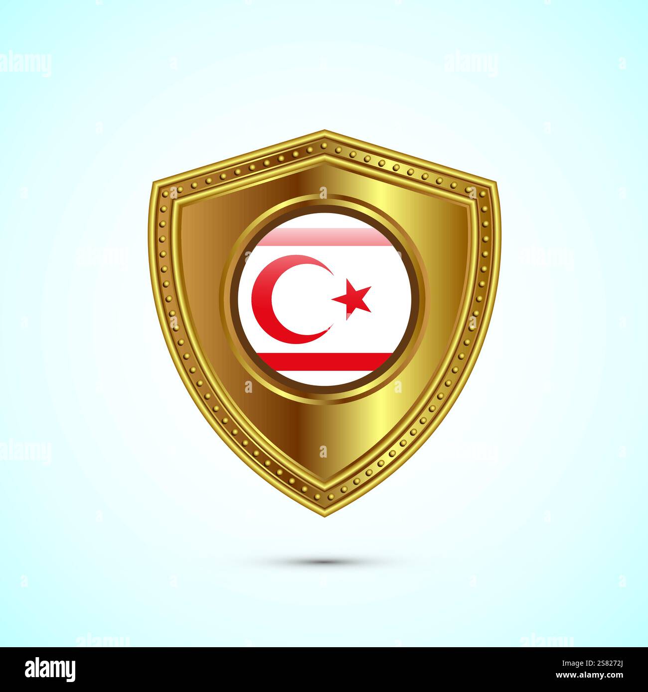 Rounded flag of Turkish Cyprus with glossy gold shield Stock Vector ...