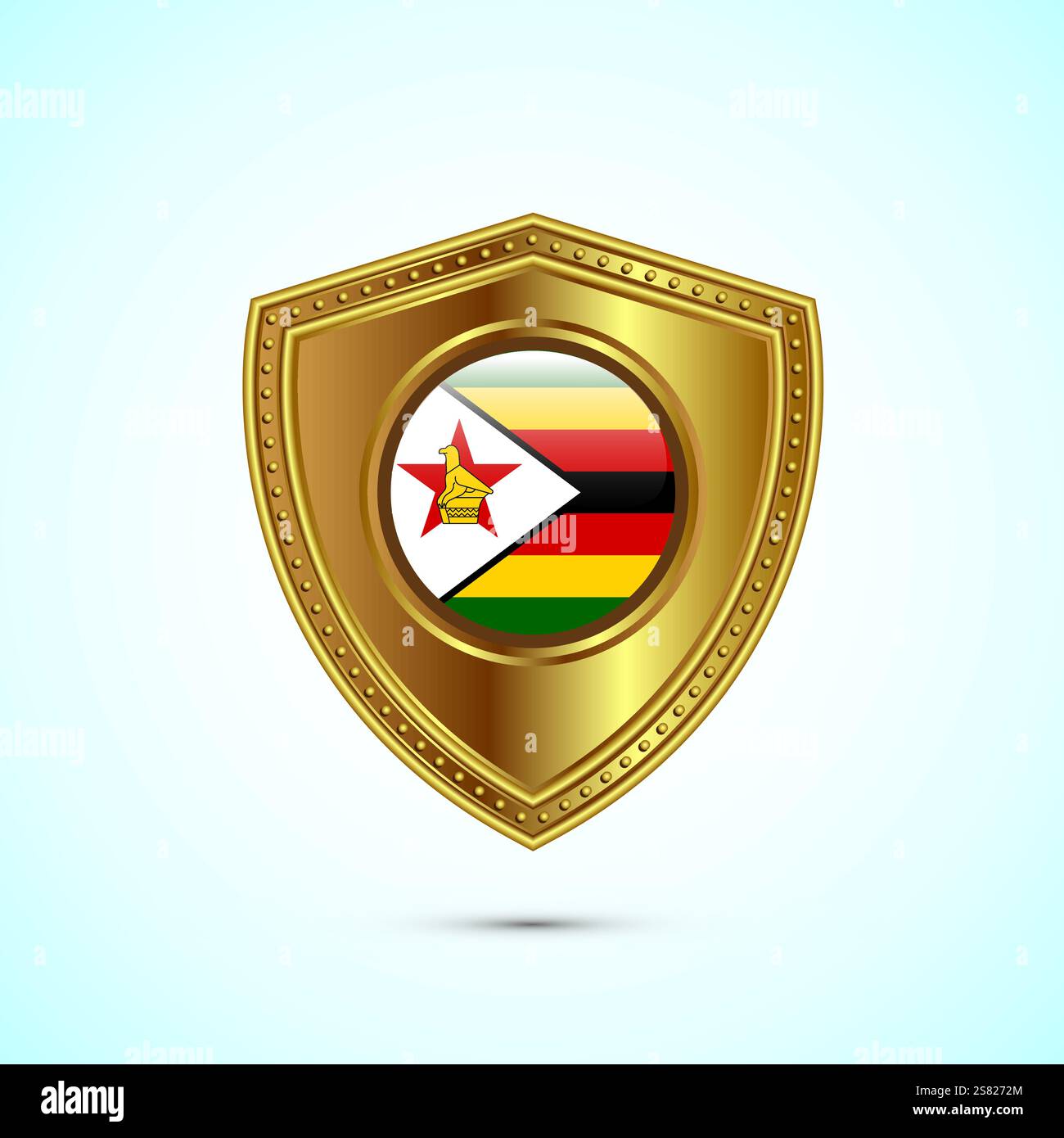 Rounded flag of Zimbabwe with glossy gold shield Stock Vector Image ...