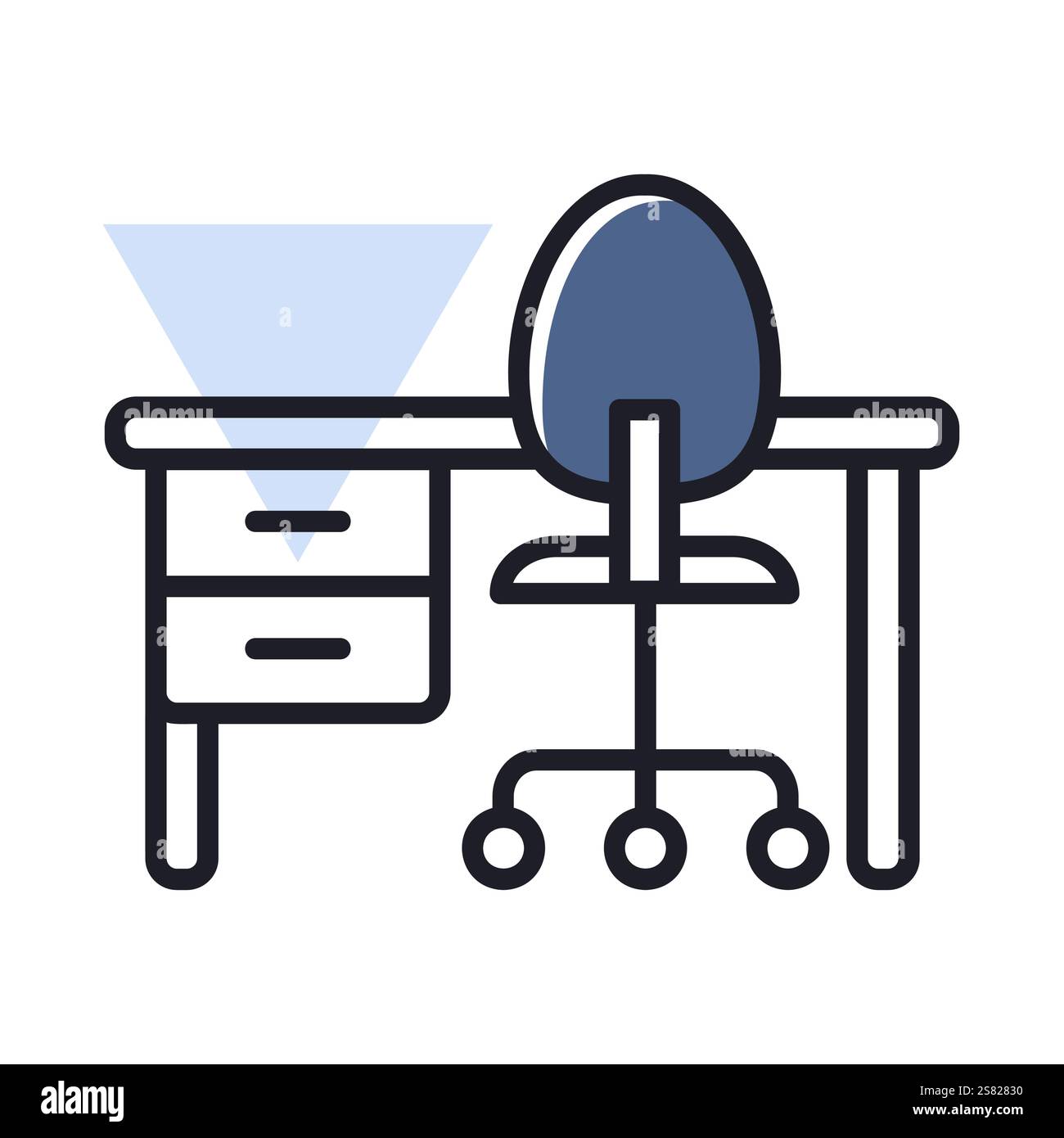 Home or office desk with caster chair and pedestal drawer vector icon ...