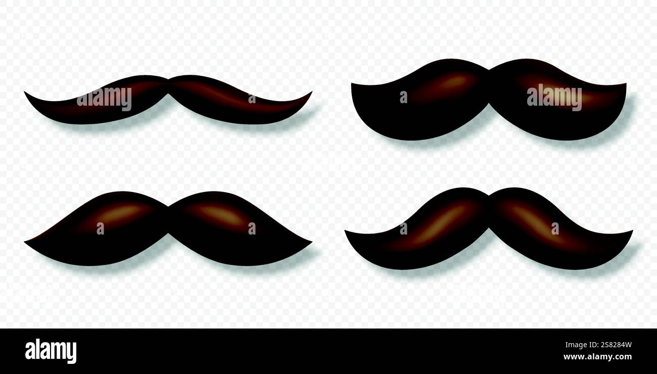 3D Vector Brown Mustache Set. Realistic Volumetric Mustaches, Isolated ...