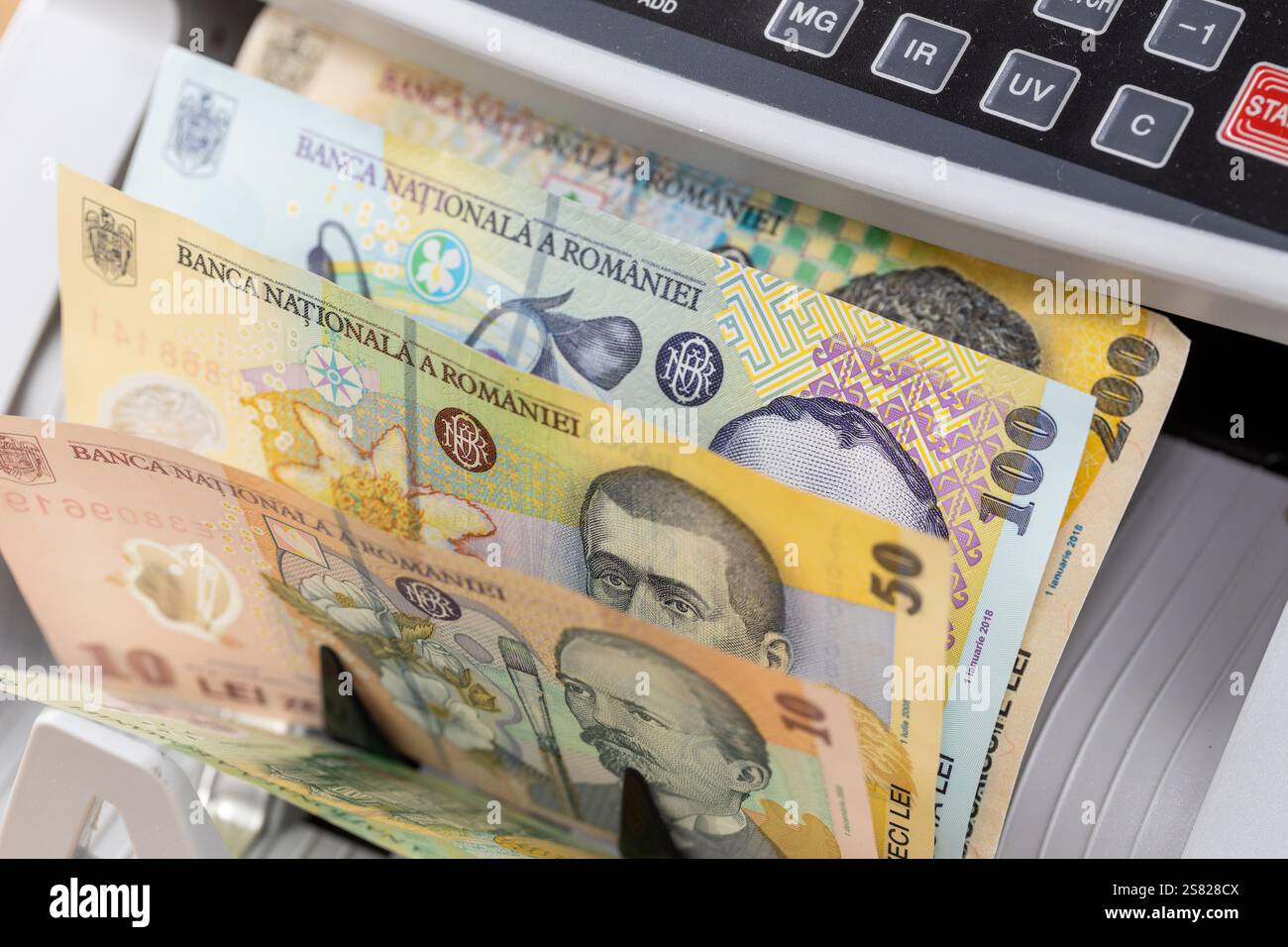 Romania money. Romanian banknotes in money counter. Business and ...