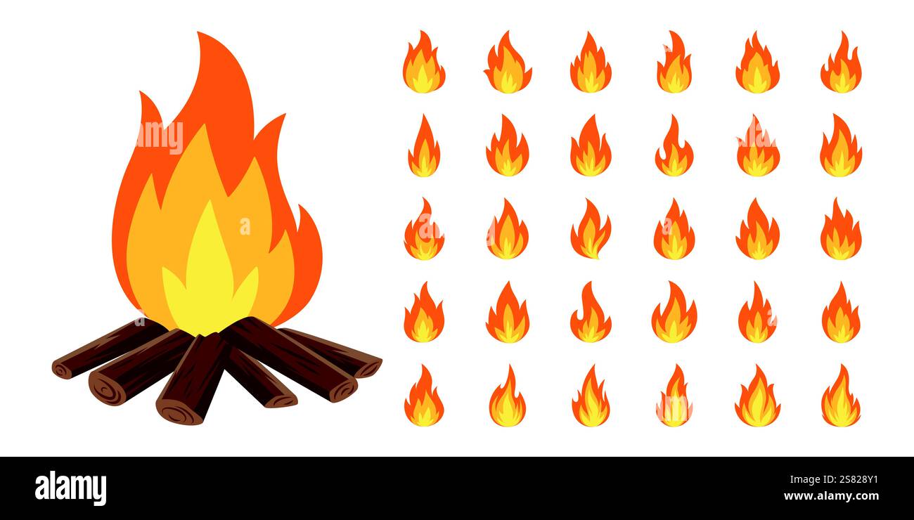 Campfire with Logs, Vector Cartoon Illustration. Design Template for ...