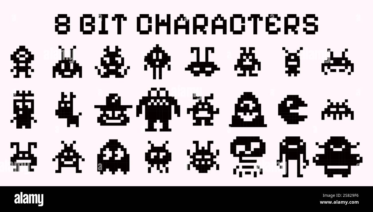 Space invader. Pixel arcade game characters. 8 bit art virus for ...