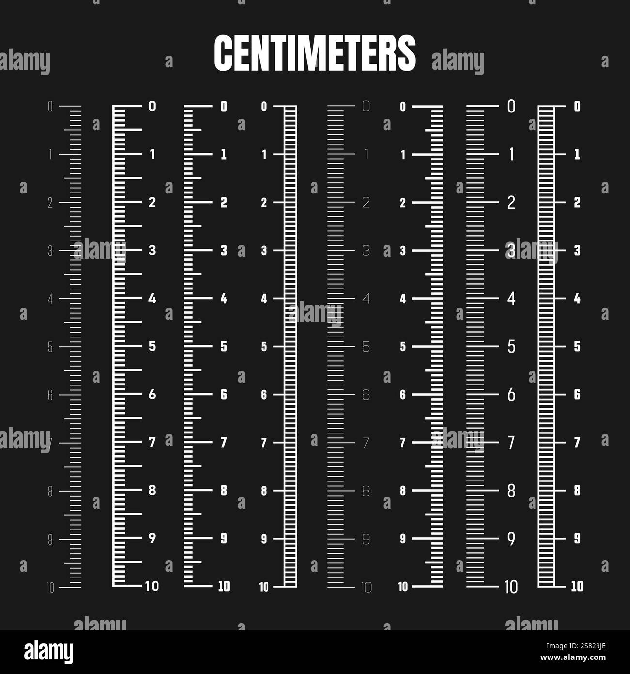 Vertical centimeter scale for measuring length or height. Various ...