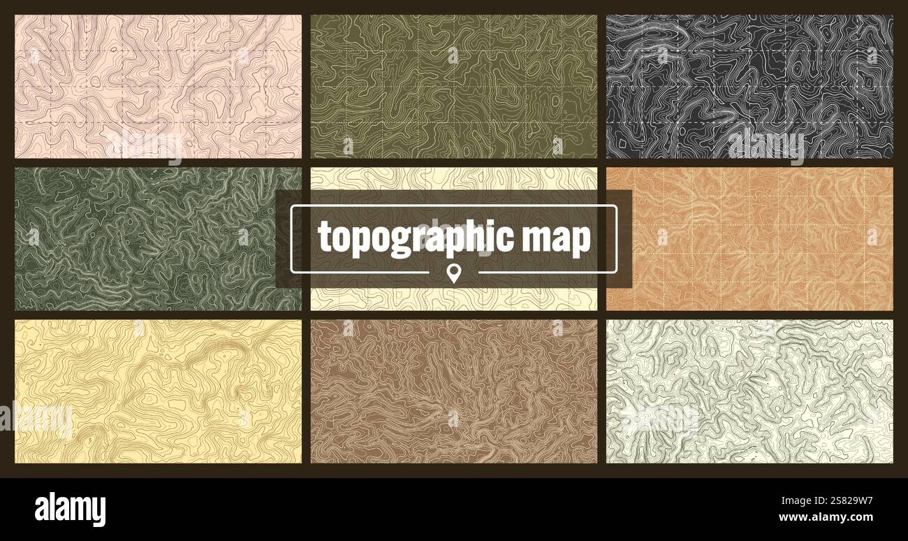 Colorful topographic map with contour lines. Geographic terrain grid ...