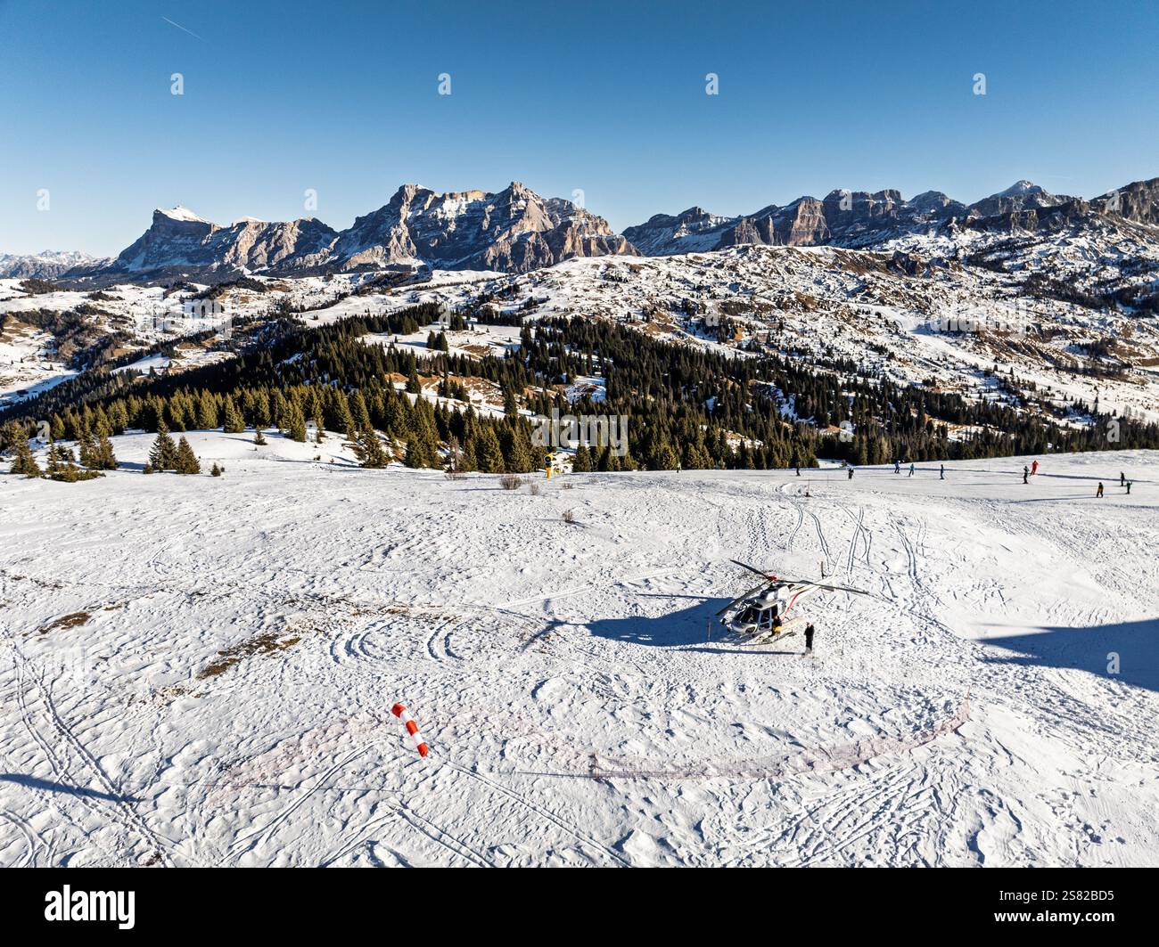 Sella Ronda group. Italian Dolomites drone aerial view in winter snow ...