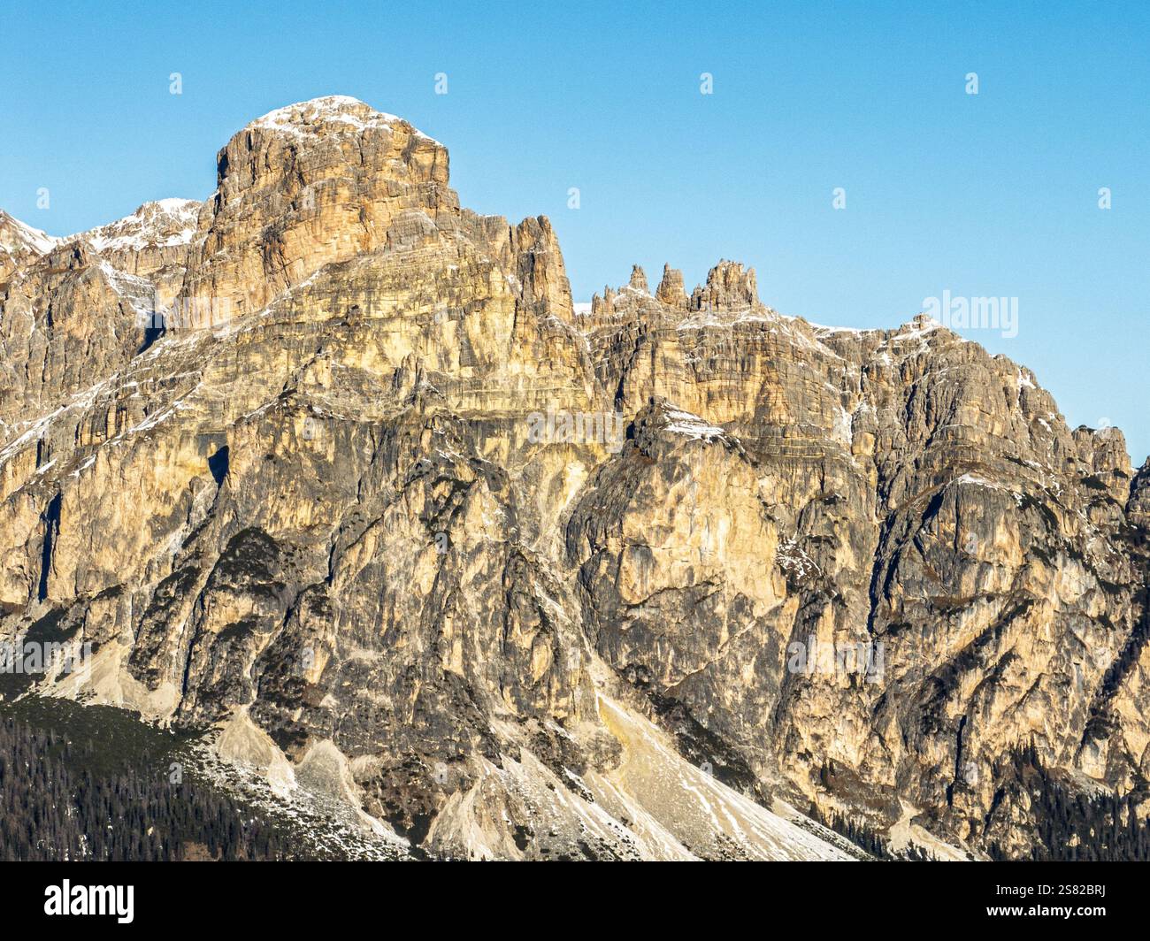 Sella Ronda group. Italian Dolomites drone aerial view in winter snow ...