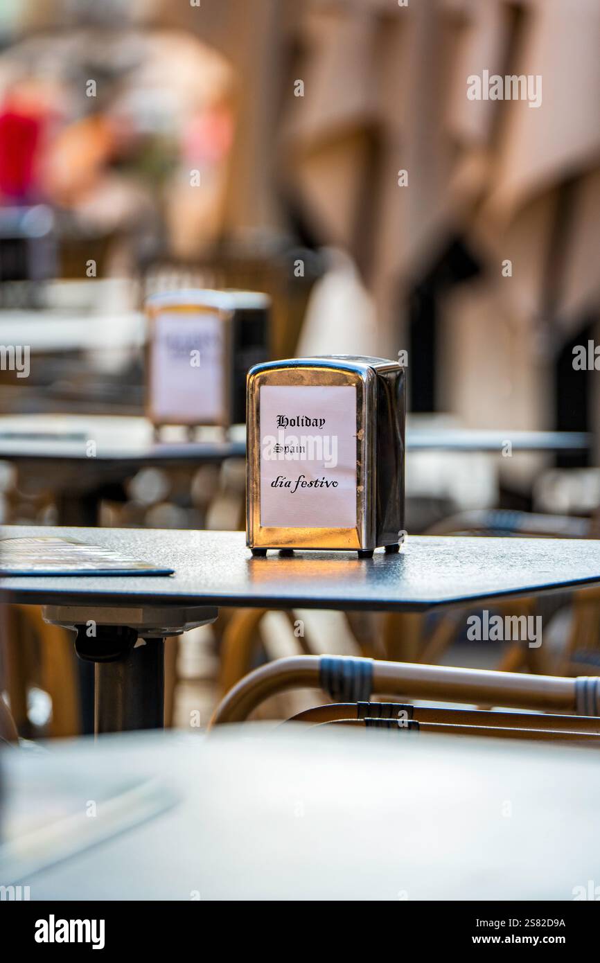Napkin Dispenser on an Outdoor Café Table in Spain Stock Photo - Alamy