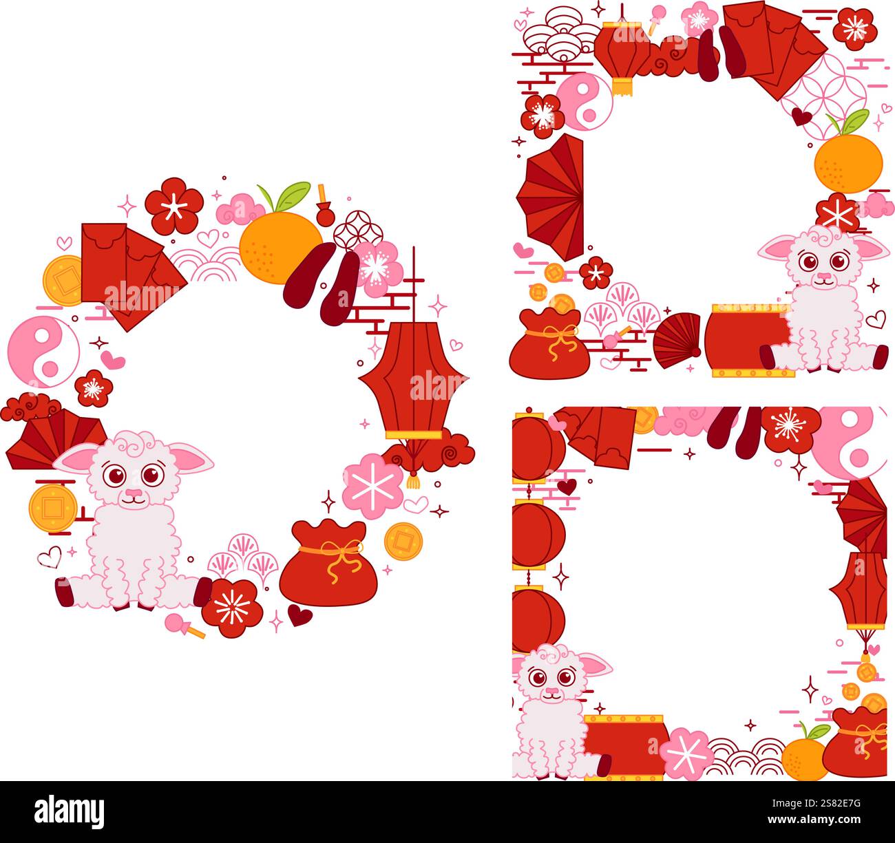 Circle round frames set with sheep chinese new year 2027 Template ...