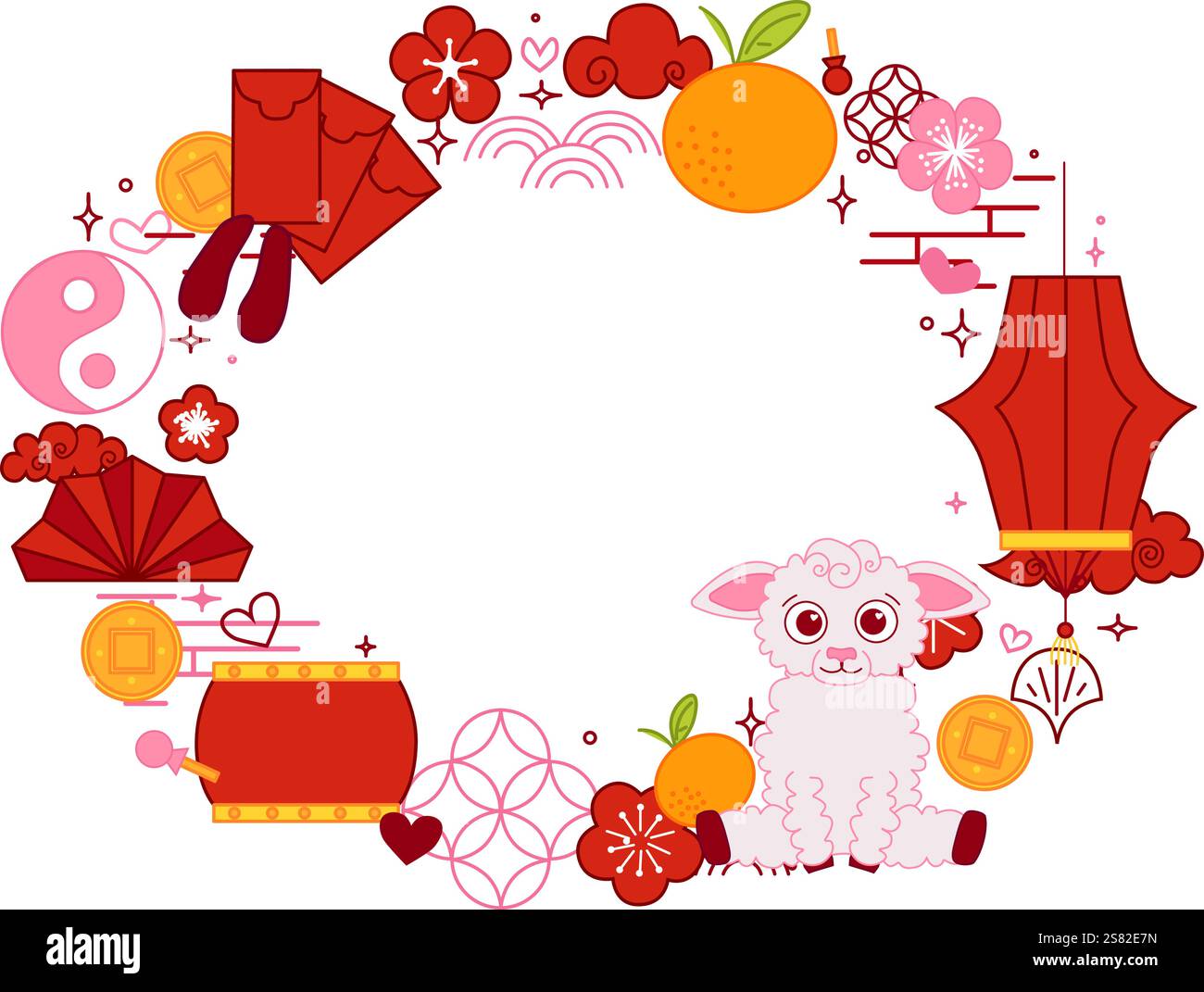 Chinese new year of sheep 2027 oval frame template for your text. CNY ...