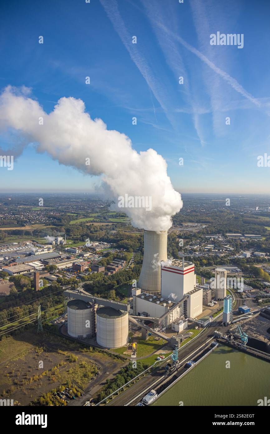 Aerial view, Trianel coal-fired power plant Lünen, cooling tower Lünen ...