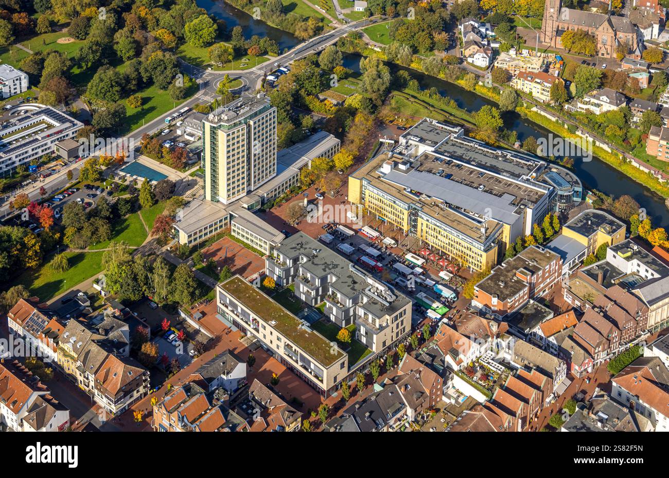 Aerial view, town hall city administration high-rise building ...