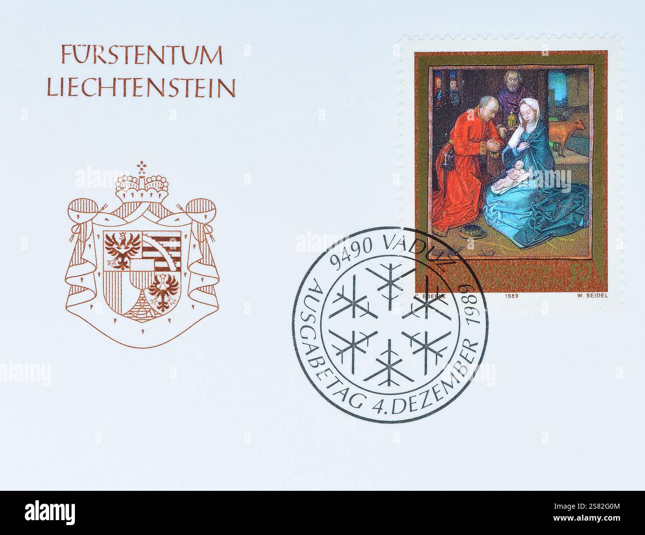 Cancelled postage stamp printed by Liechtenstein, that shows Caspar and ...