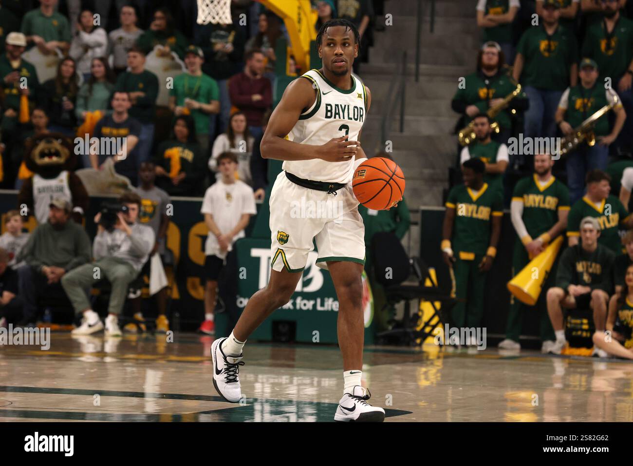 Baylor guard Jeremy Roach dribbles the ball in an NCAA college basketball game against TCU ...