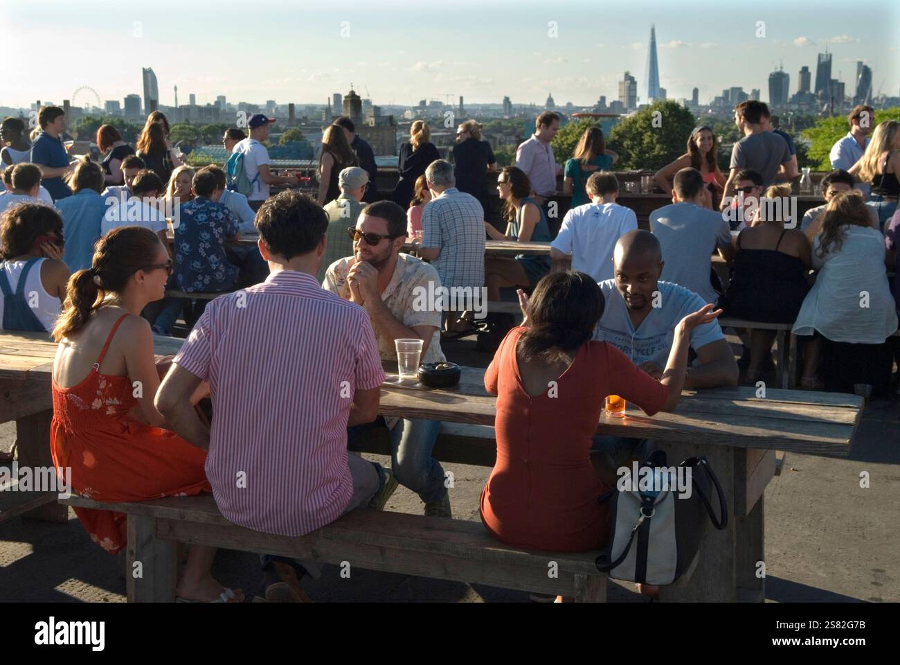Rooftop bar Peckham London city skyline 2010s UK. Franks Campari Bar ...