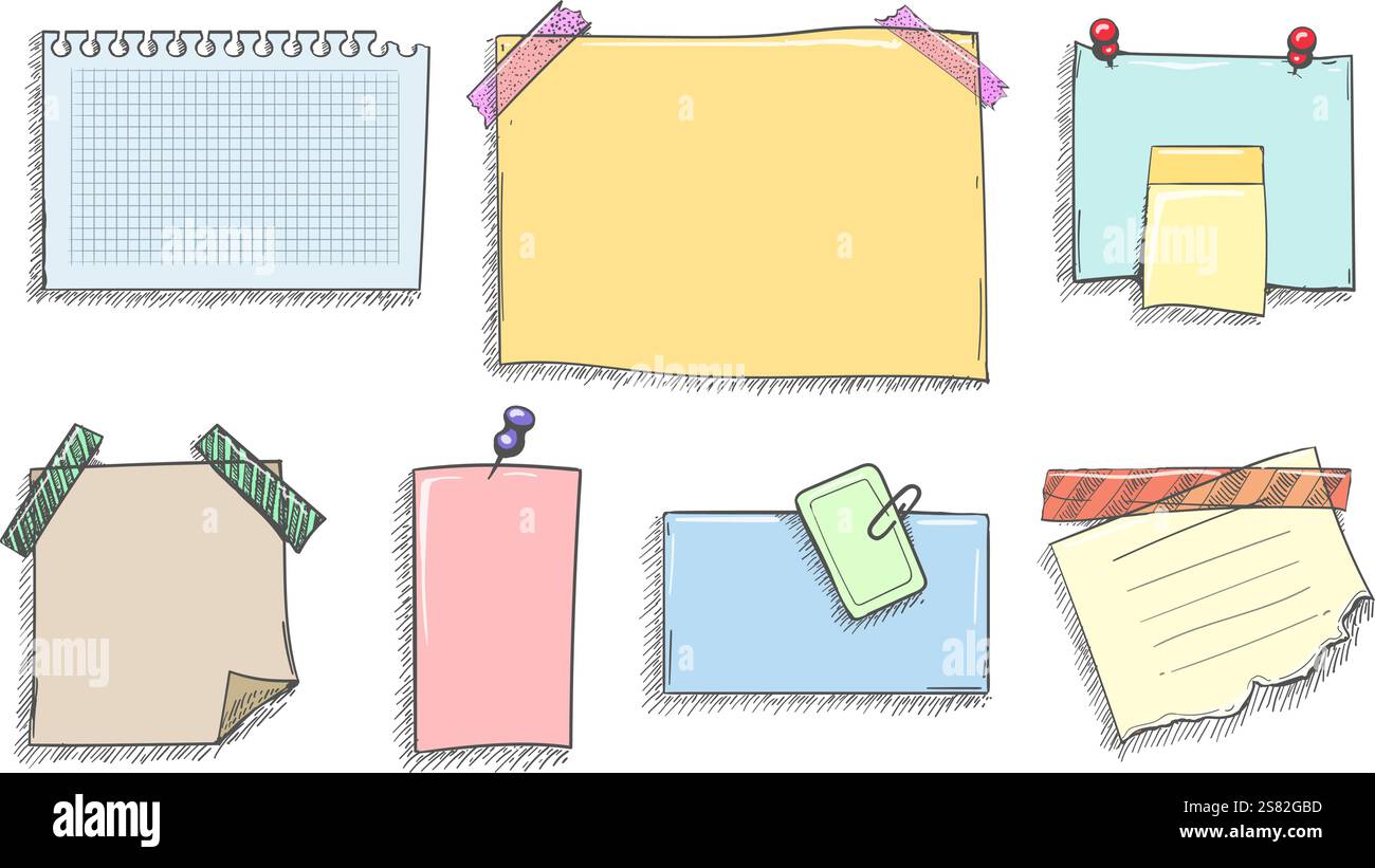 Hand drawn doodle paper sticky notes Stock Vector Image & Art - Alamy