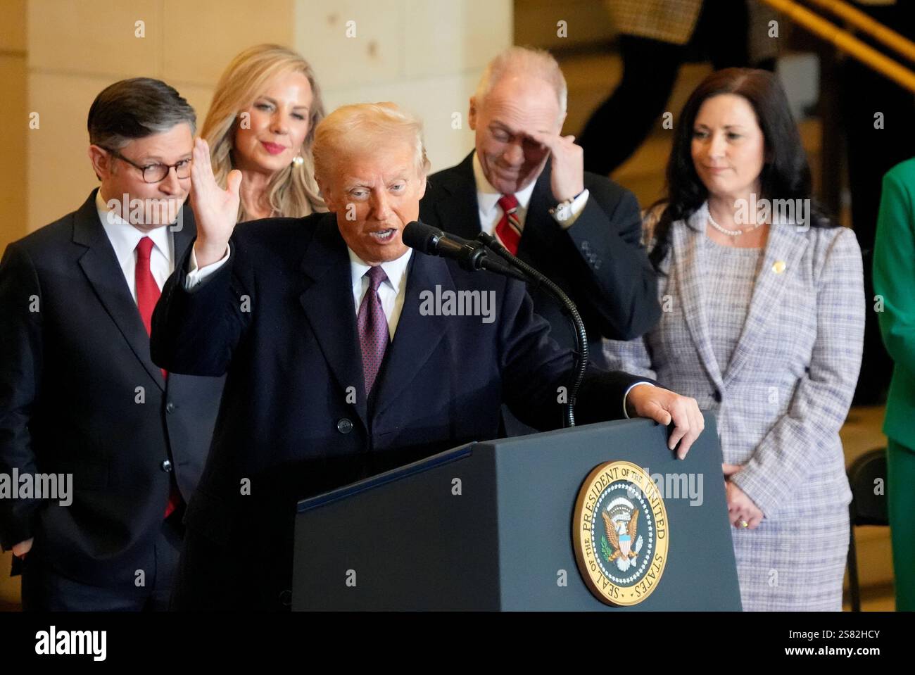 President Donald Trump speaks from Emancipation Hall as House Speaker ...