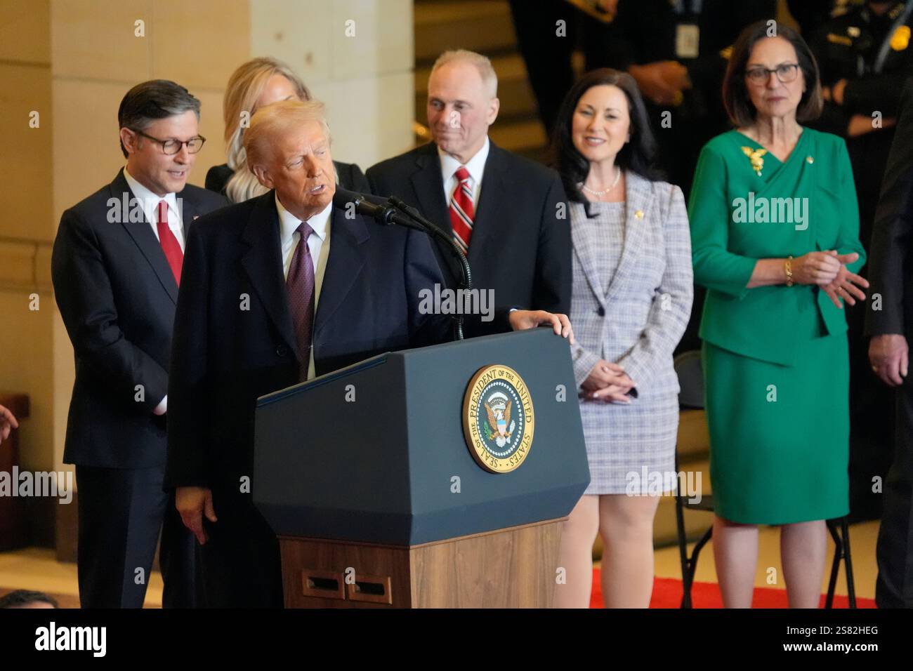 President Donald Trump speaks from Emancipation Hall as House Speaker ...