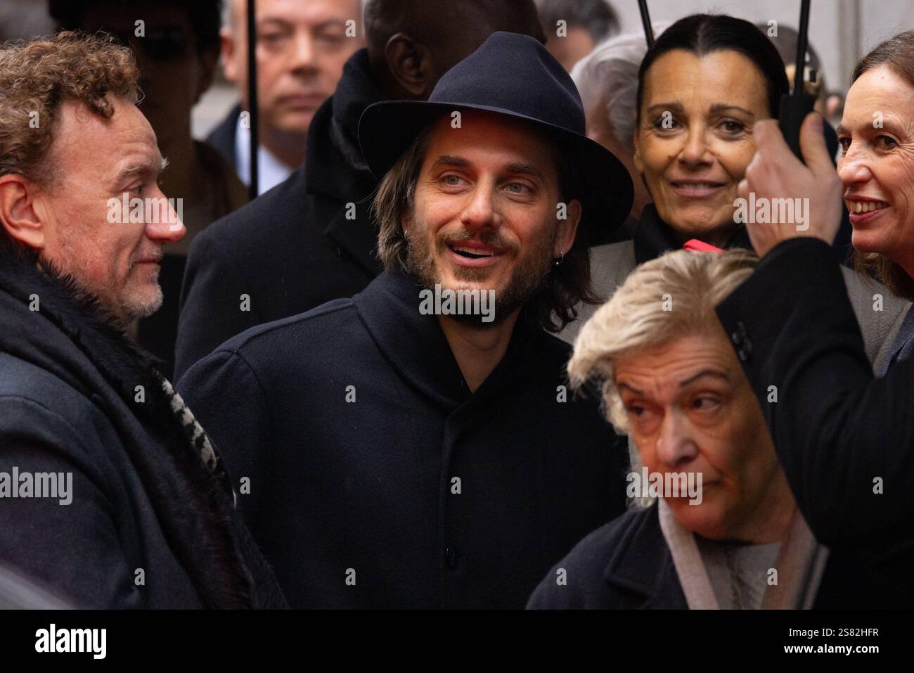 Luca Marinell arrives at the Giorgio Armani fashion show during the ...
