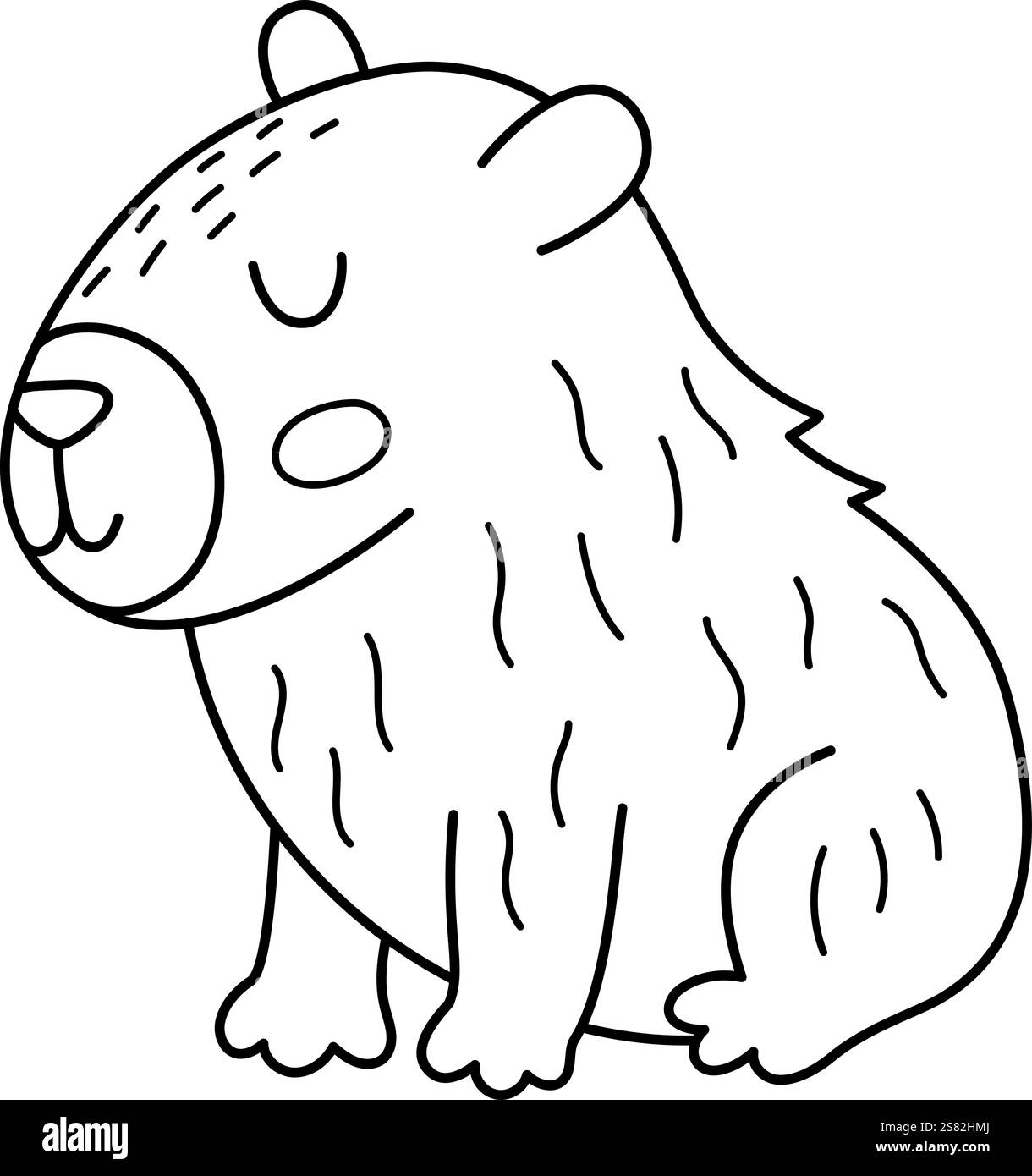 Vector black and white capybara icon. Cute line capibara sitting with ...