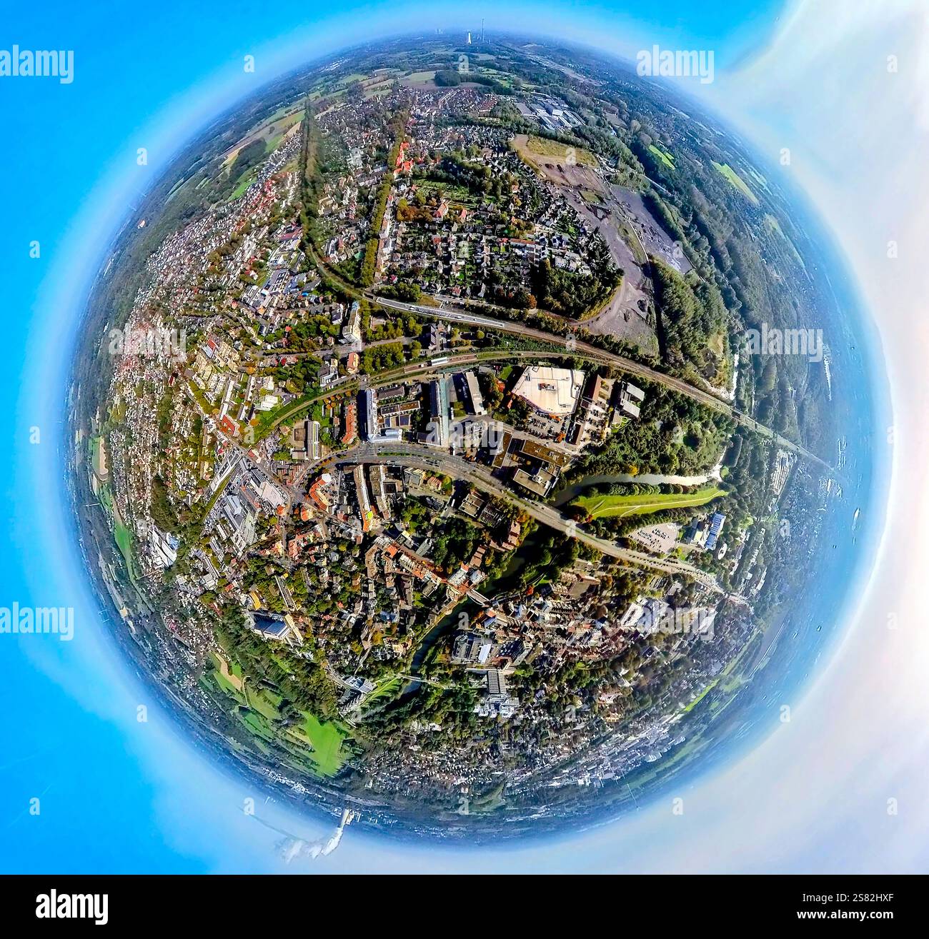 Aerial view, Lünen main station with two platforms, residential area ...