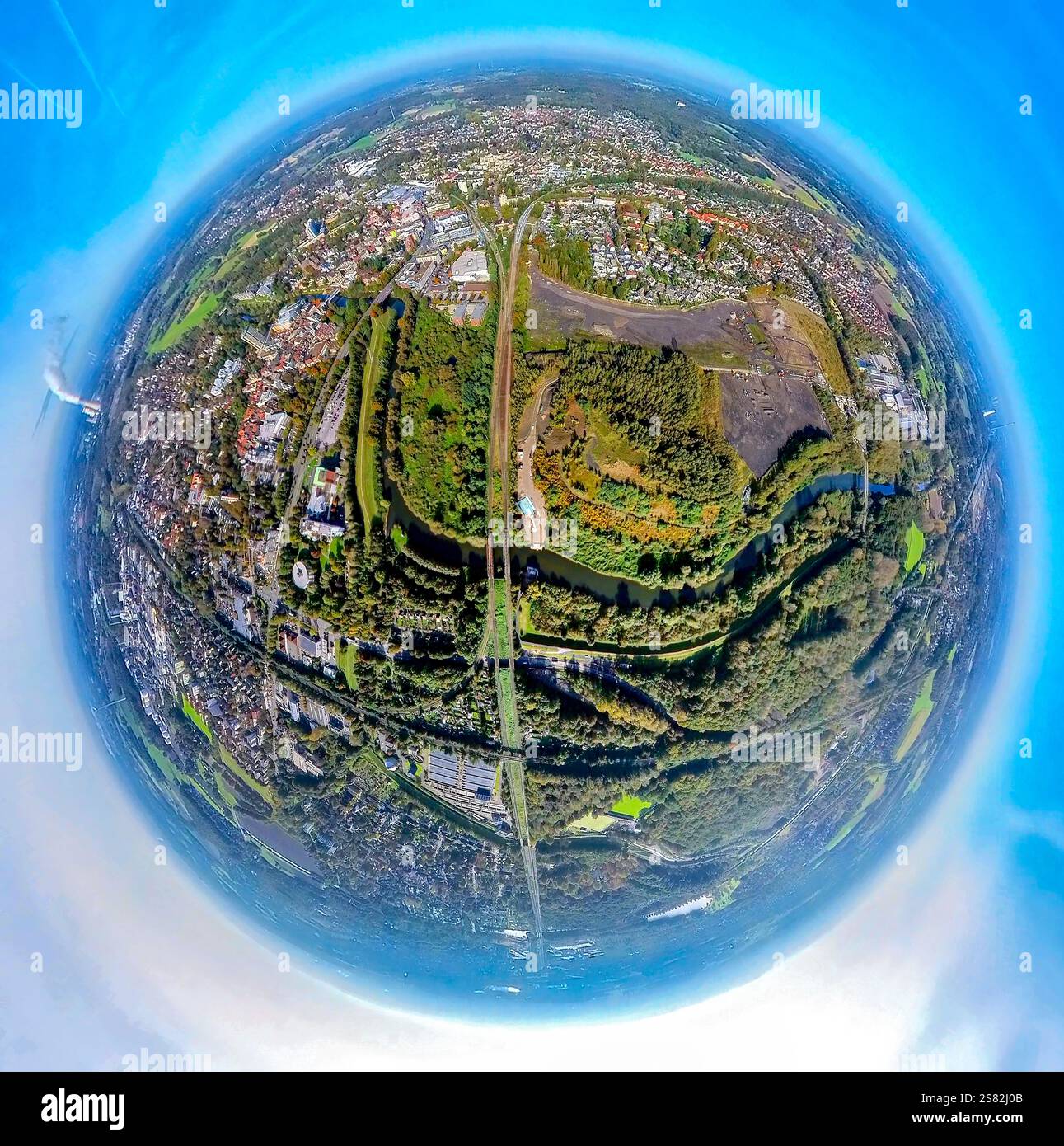 Aerial view, Victoria slag heap, fallow land landscape park Viktoria ...