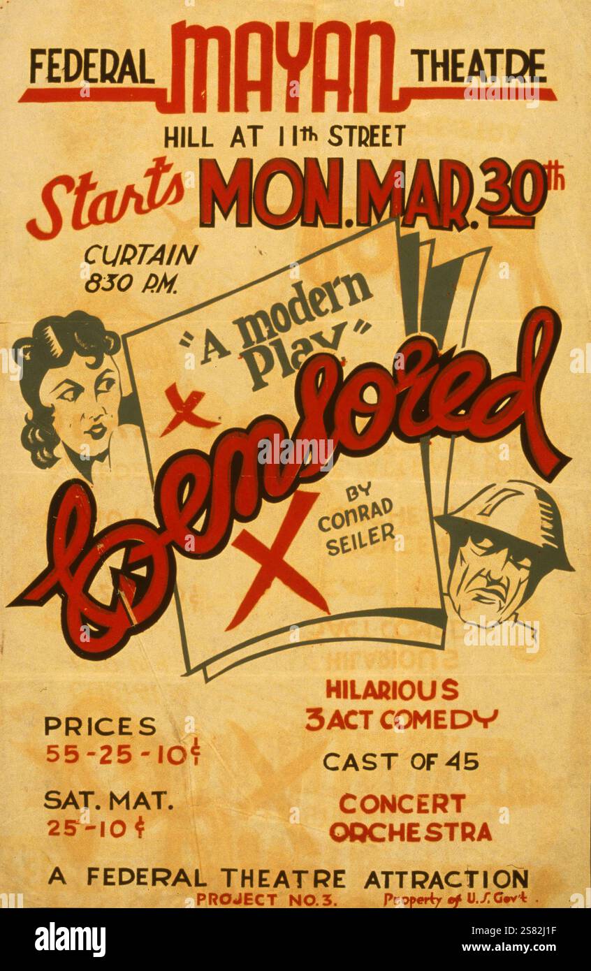 Poster for Censored, "a modern play" by Conrad Seiler at the Federal ...