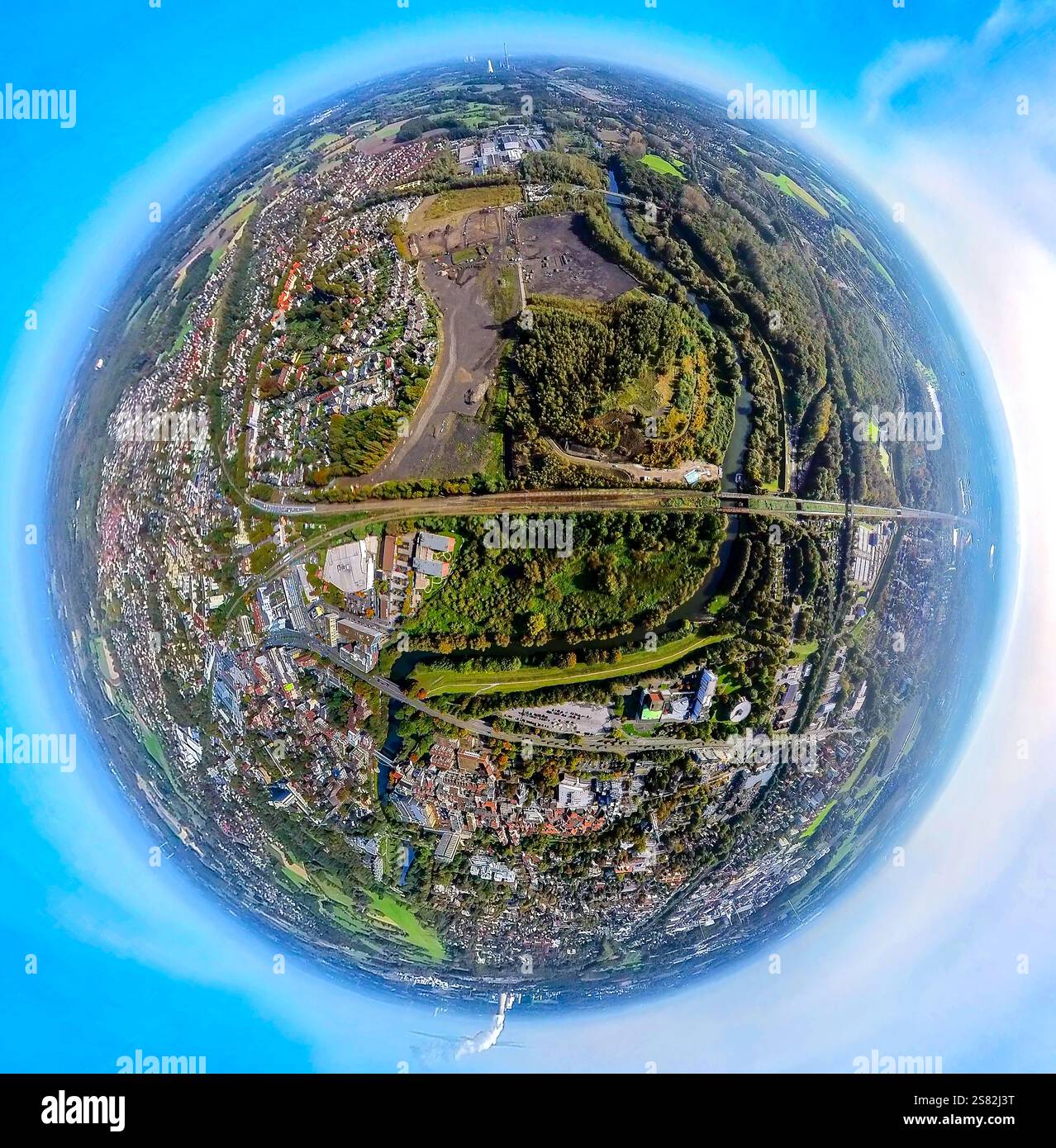 Aerial view, Victoria slag heap, fallow land landscape park Viktoria ...