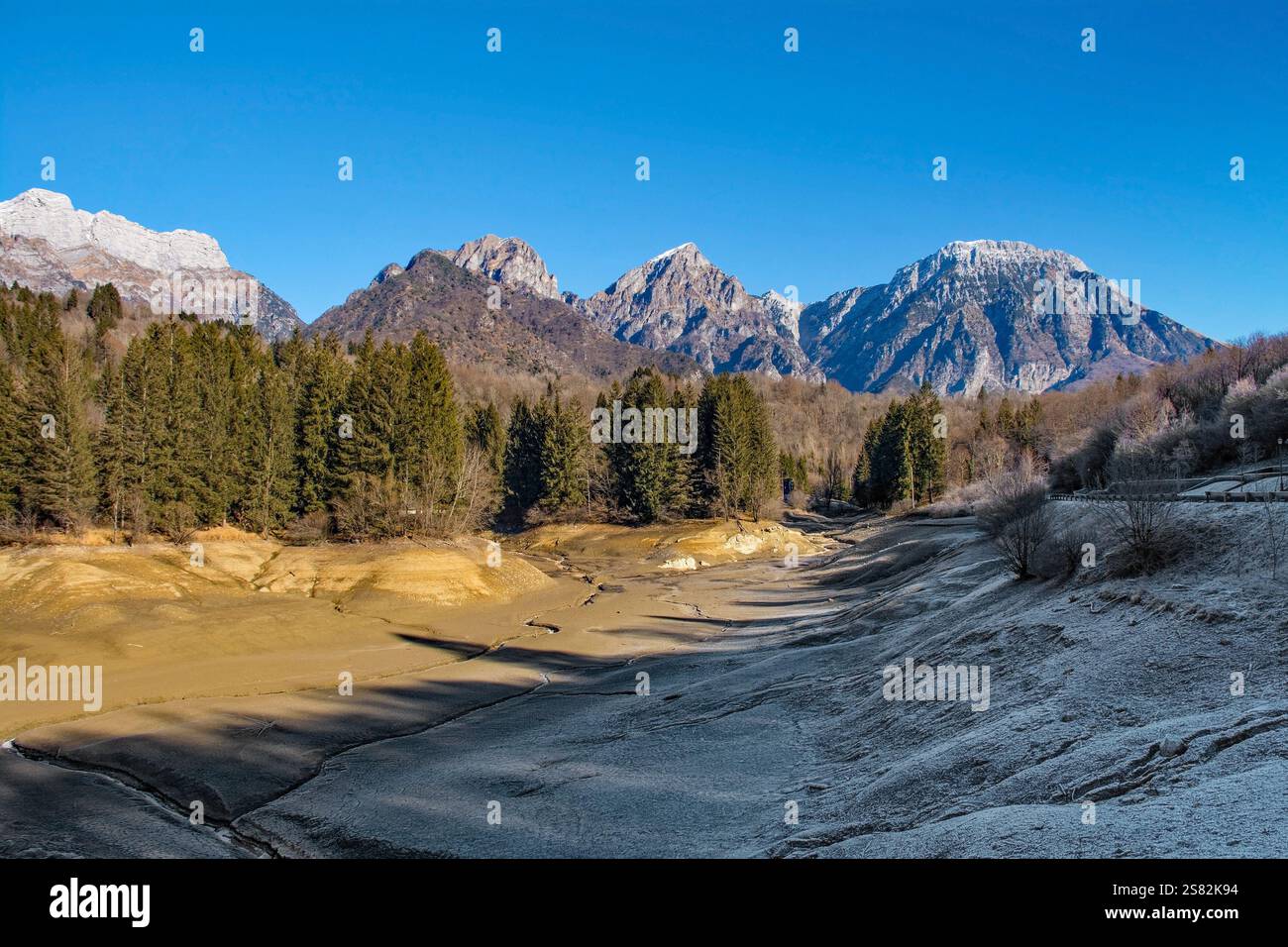 Lago di Barcis - Barcis artificial lake drained of water for ...