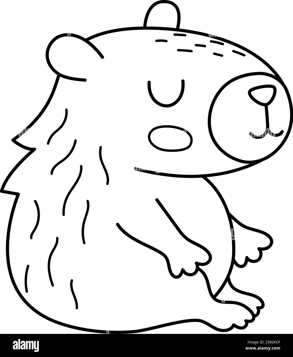 Vector black and white capybara icon. Cute line capibara sitting with ...