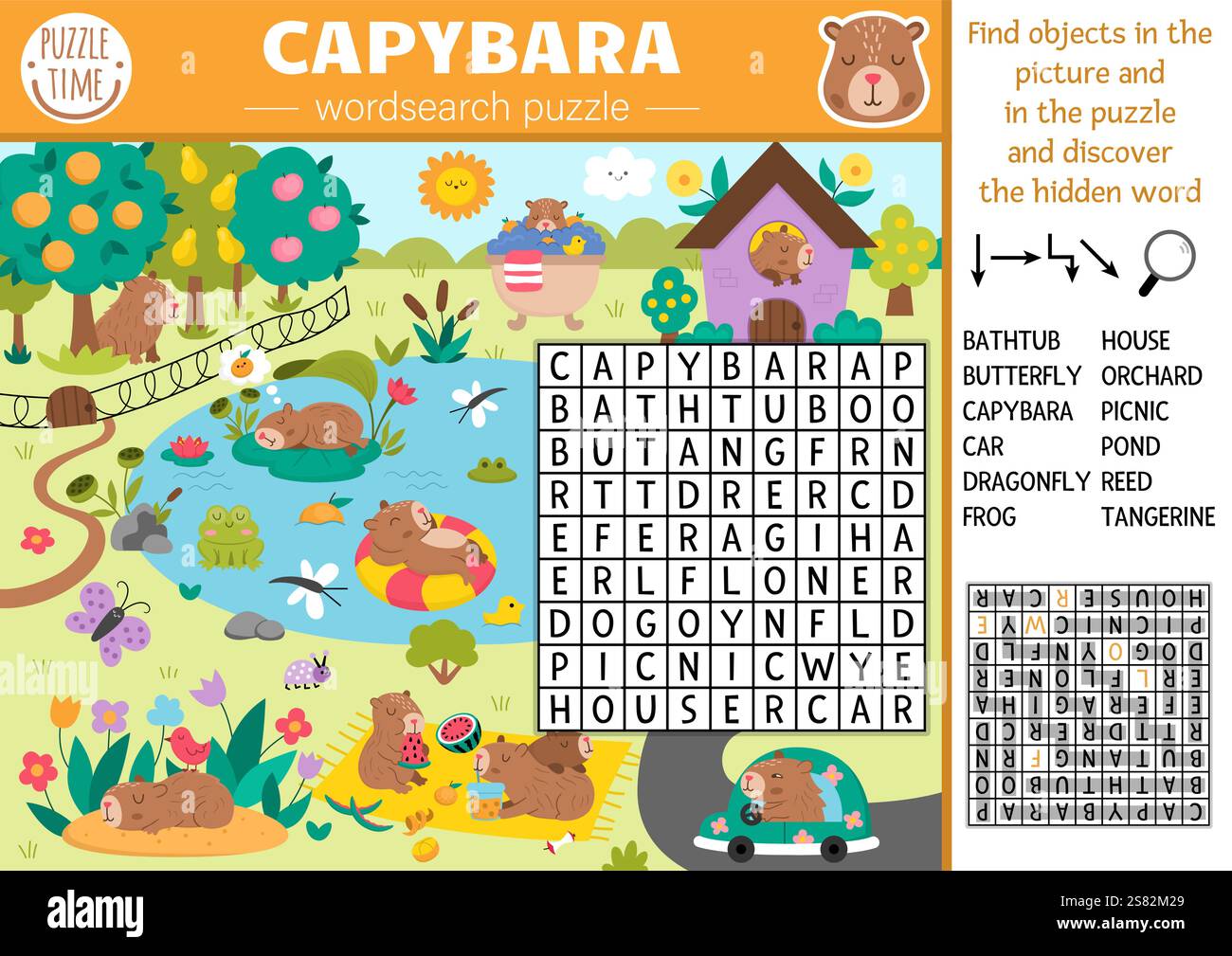 Vector capybara wordsearch puzzle for kids. Simple word search quiz ...