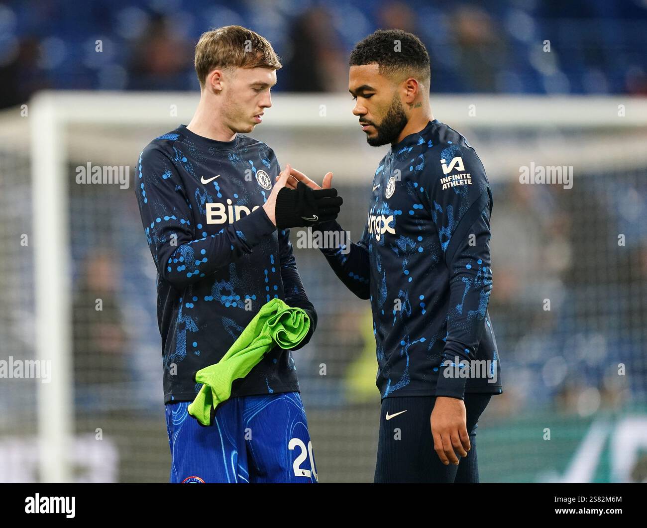 Chelsea's Cole Palmer and Reece James warming up before the Premier ...