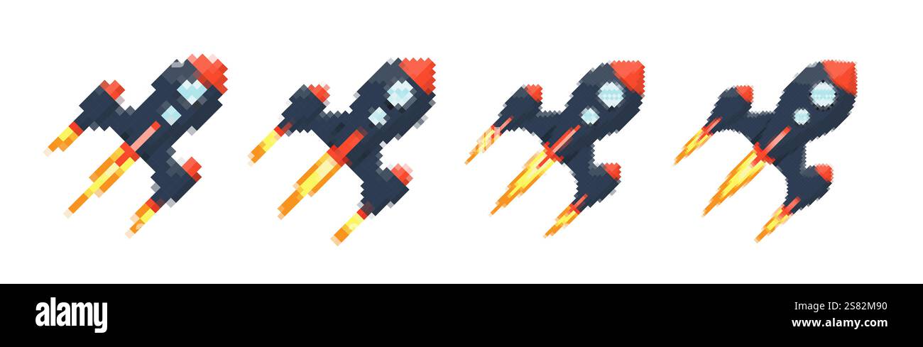 Pixel art rocket with fiery trails, retro games, space-themed designs ...