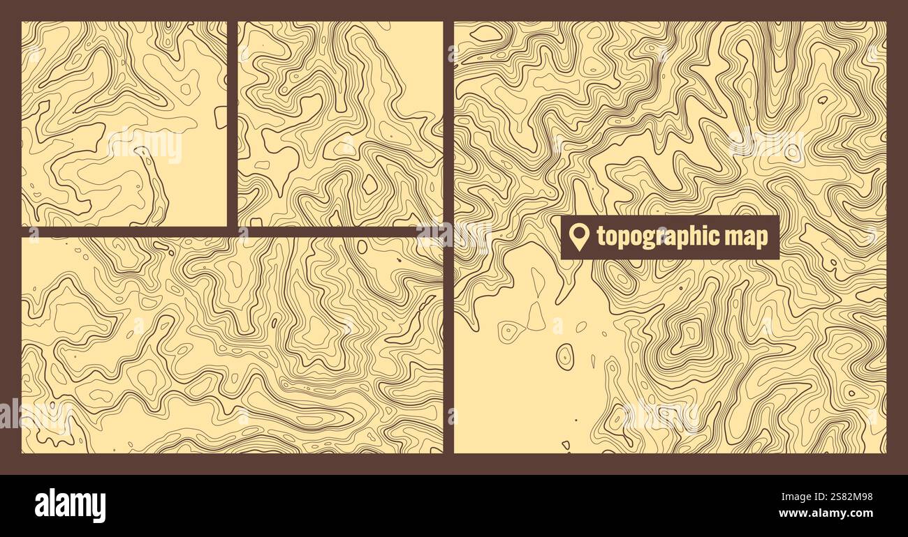 Colorful topographic map sets with contour lines. Geographic terrain ...