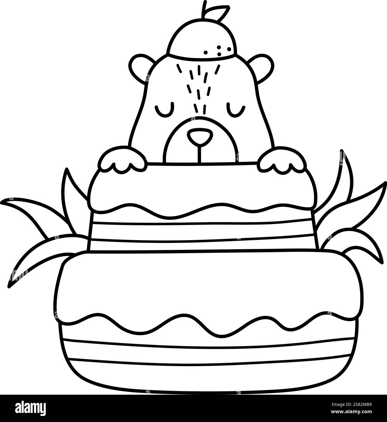 Vector black and white capybara icon. Cute line capibara sitting in ...