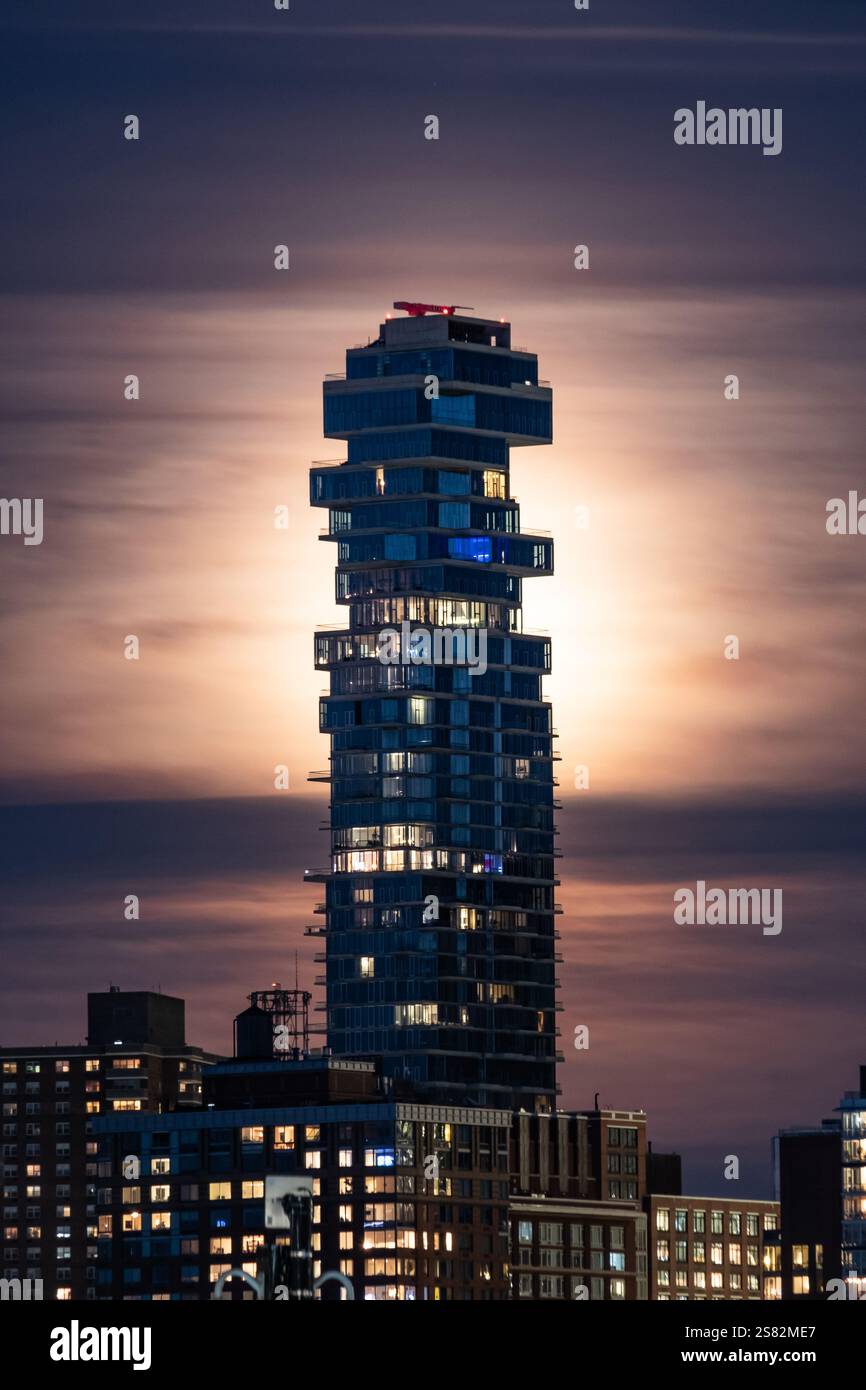 Striking nighttime view of the Jenga Tower at 56 Leonard Street in New ...