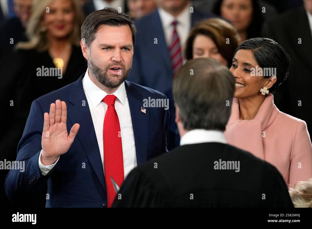 JD Vance is sworn in as vice president by Supreme Court Justice Brett Kavanaugh as Usha Vance ...