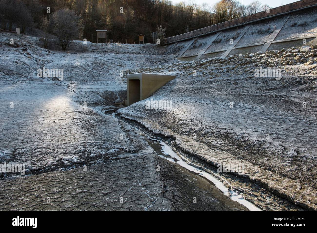 A reinforced concrete box culvert in a reservoir dam. Lago di Barcis ...
