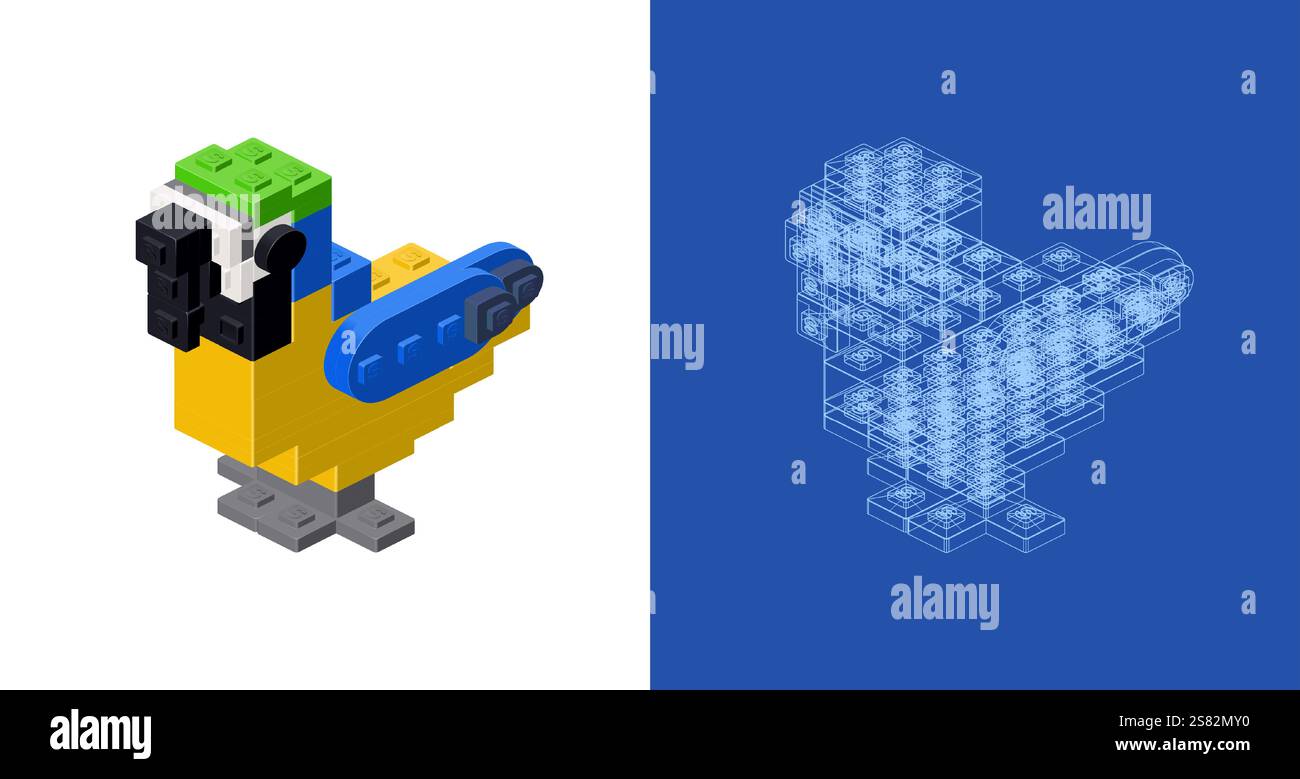 Parrot blueprint project idea and implementation. Vector illustration ...