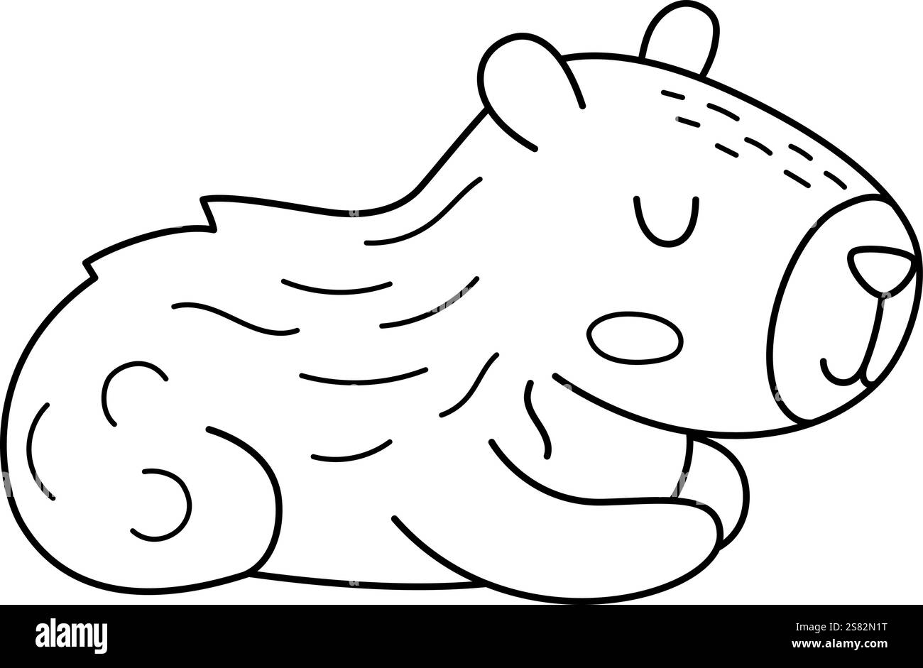 Vector black and white capybara icon. Cute line capibara sitting or ...