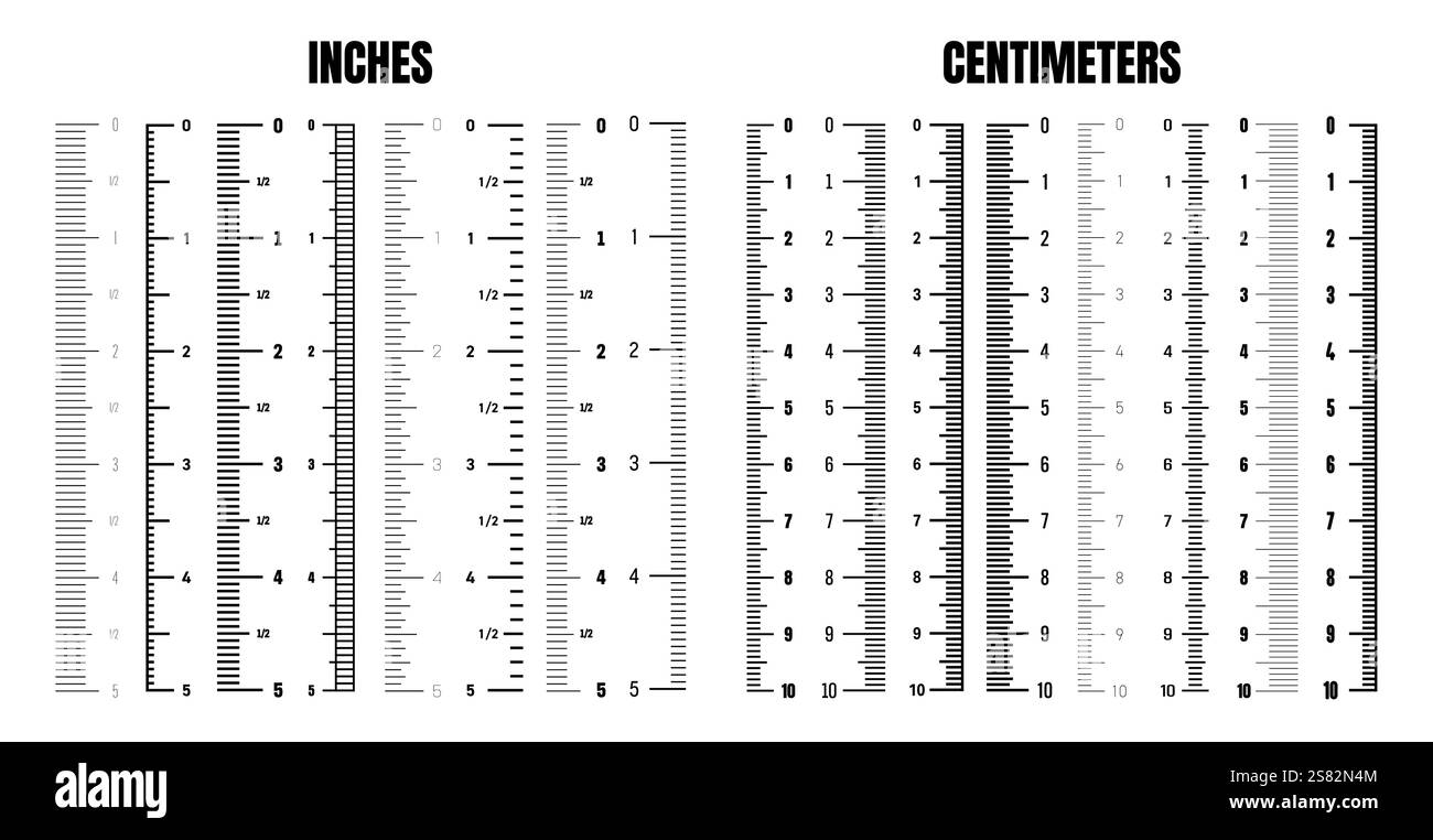 Vertical centimeter and inch scale for measuring length or height ...