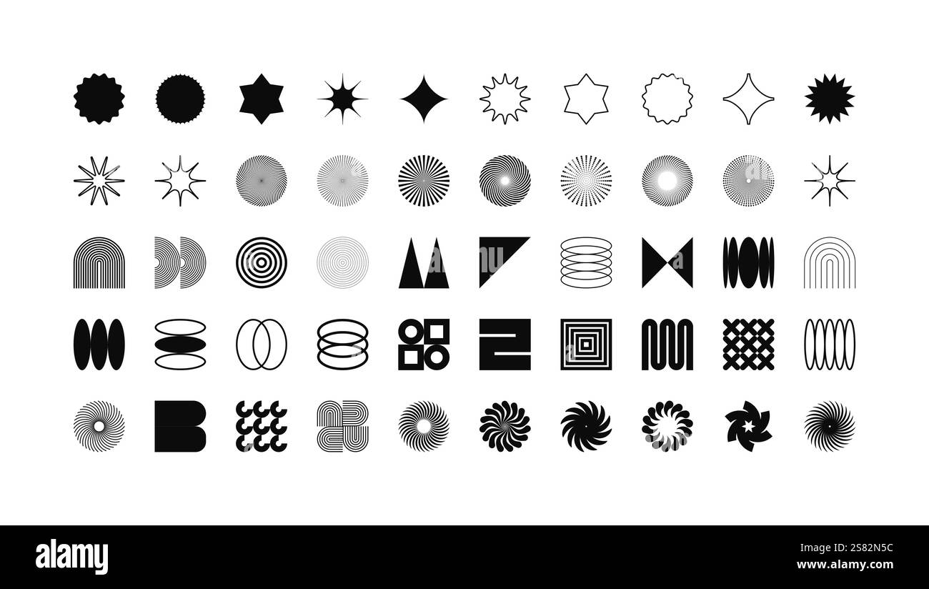 Brutalist geometric shapes, modern symbols. Simple primitive elements ...