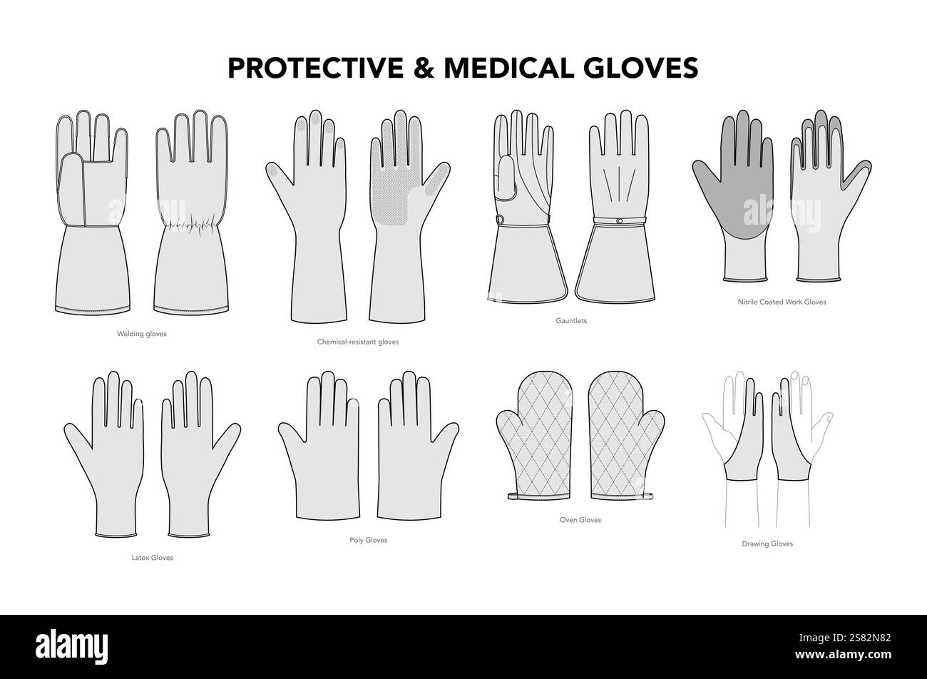 Set of Gloves - Protective Medical Fashion with names hand accessory ...
