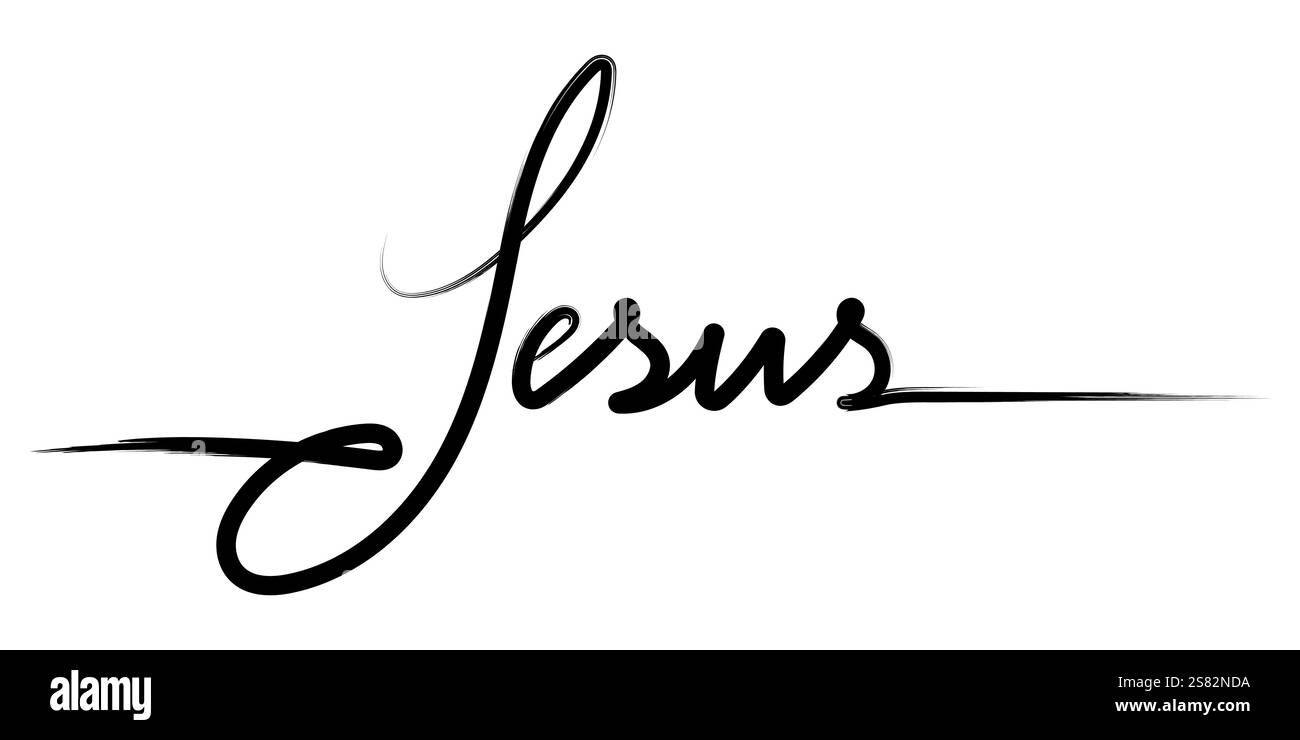Hand-drawn Christian inscription Jesus isolated on white background ...