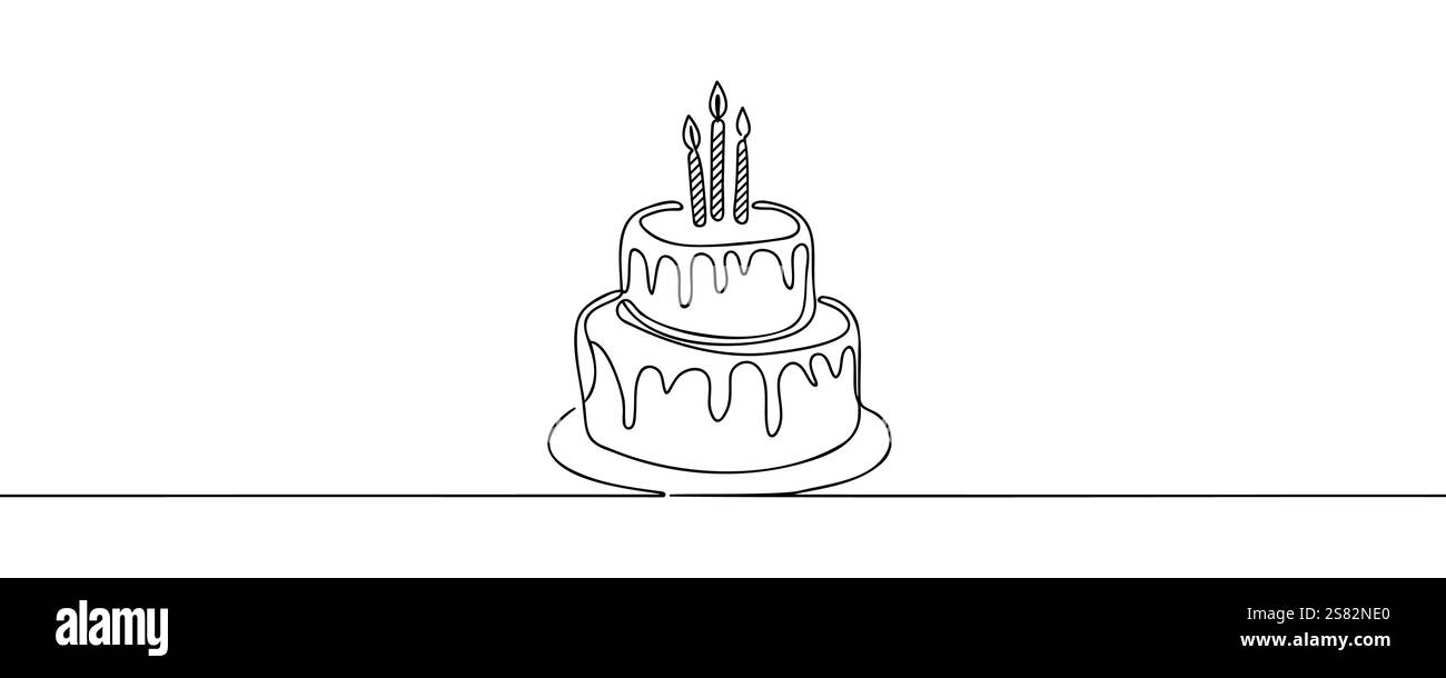 Elegant Birthday Cake continuous one line drawing doodle vector ...