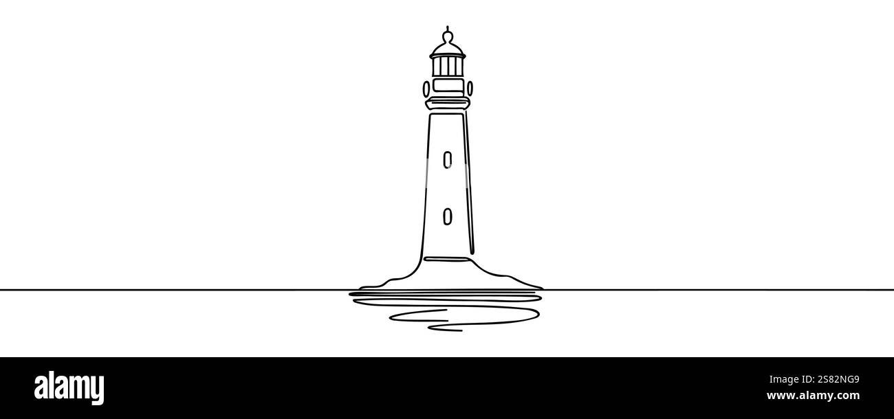 Continuous line drawing of lighthouse tower. one line drawing of beach ...